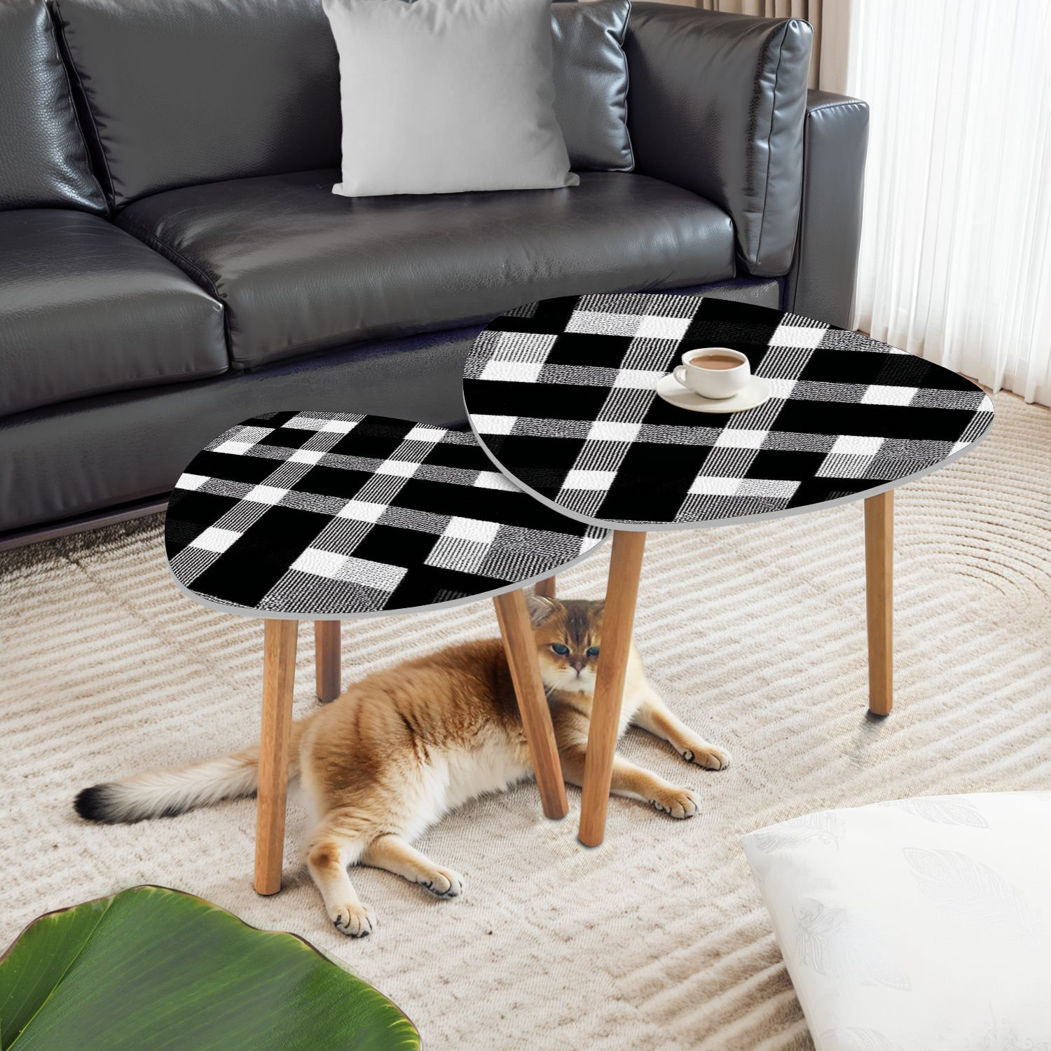 George Oliver Triangle Nesting Coffee Table Set of 2 Plaid Check fabric ...