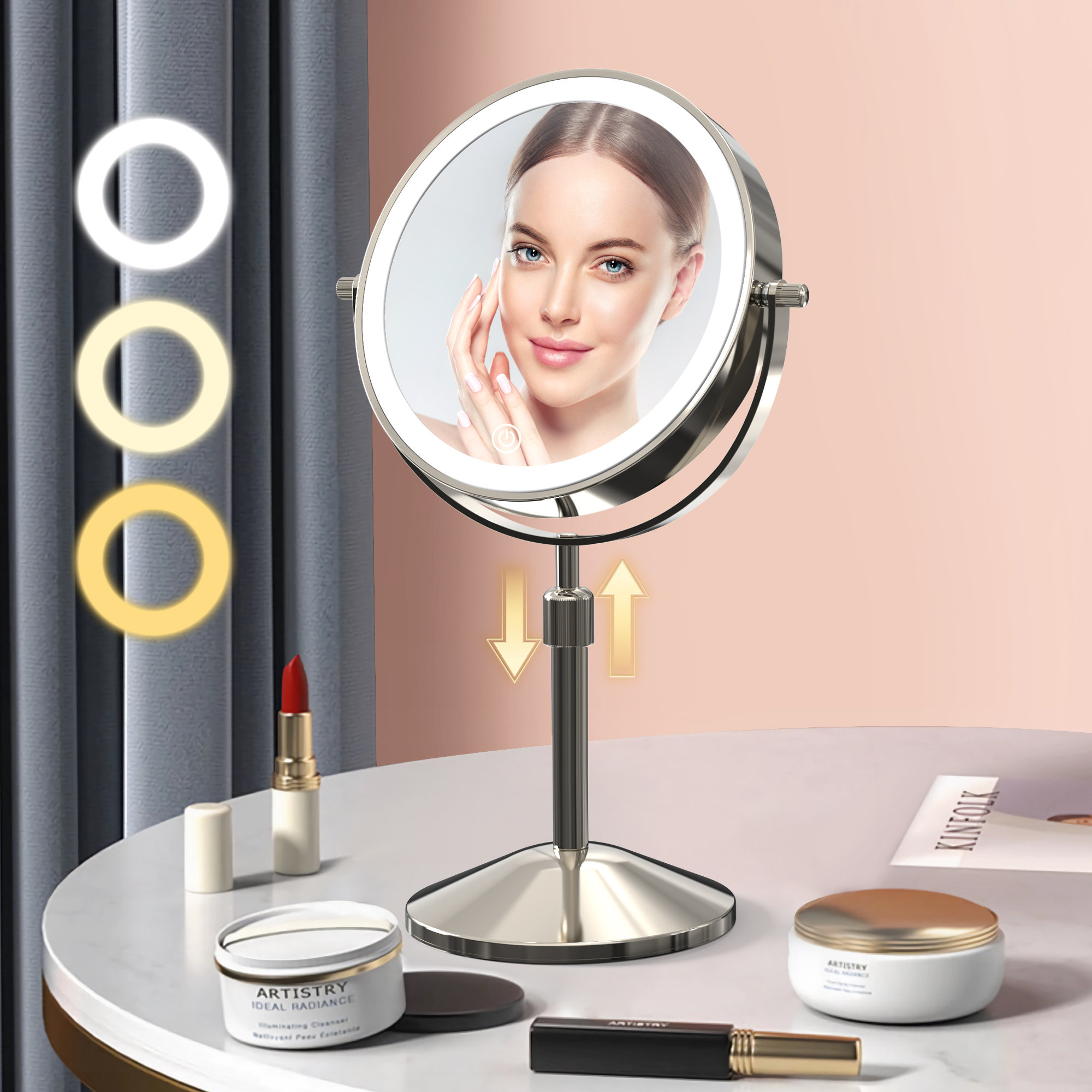 YULIKA LED Lighted 1X/10X Magnifying Vanity Mirror Rechargeable Round ...