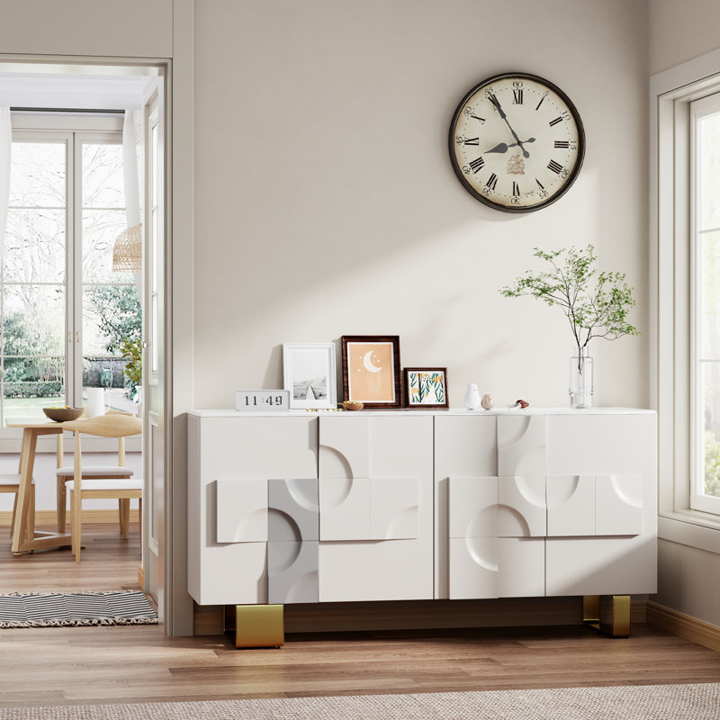 Mercer41 Odstanus 63" Modern White, Wood Kitchen Sideboards, Gold Legs ...