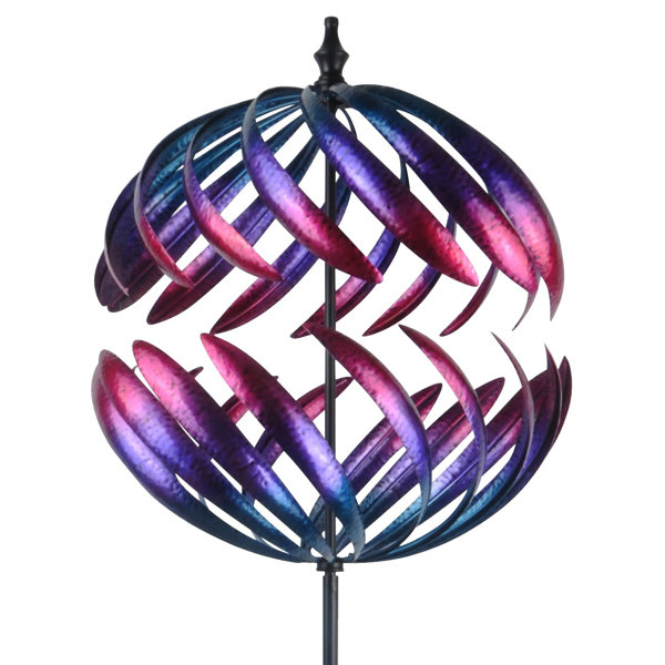 Arlmont & Co. Purple and Pink Sphere Kinetic Wind Spinner Outdoor Metal ...
