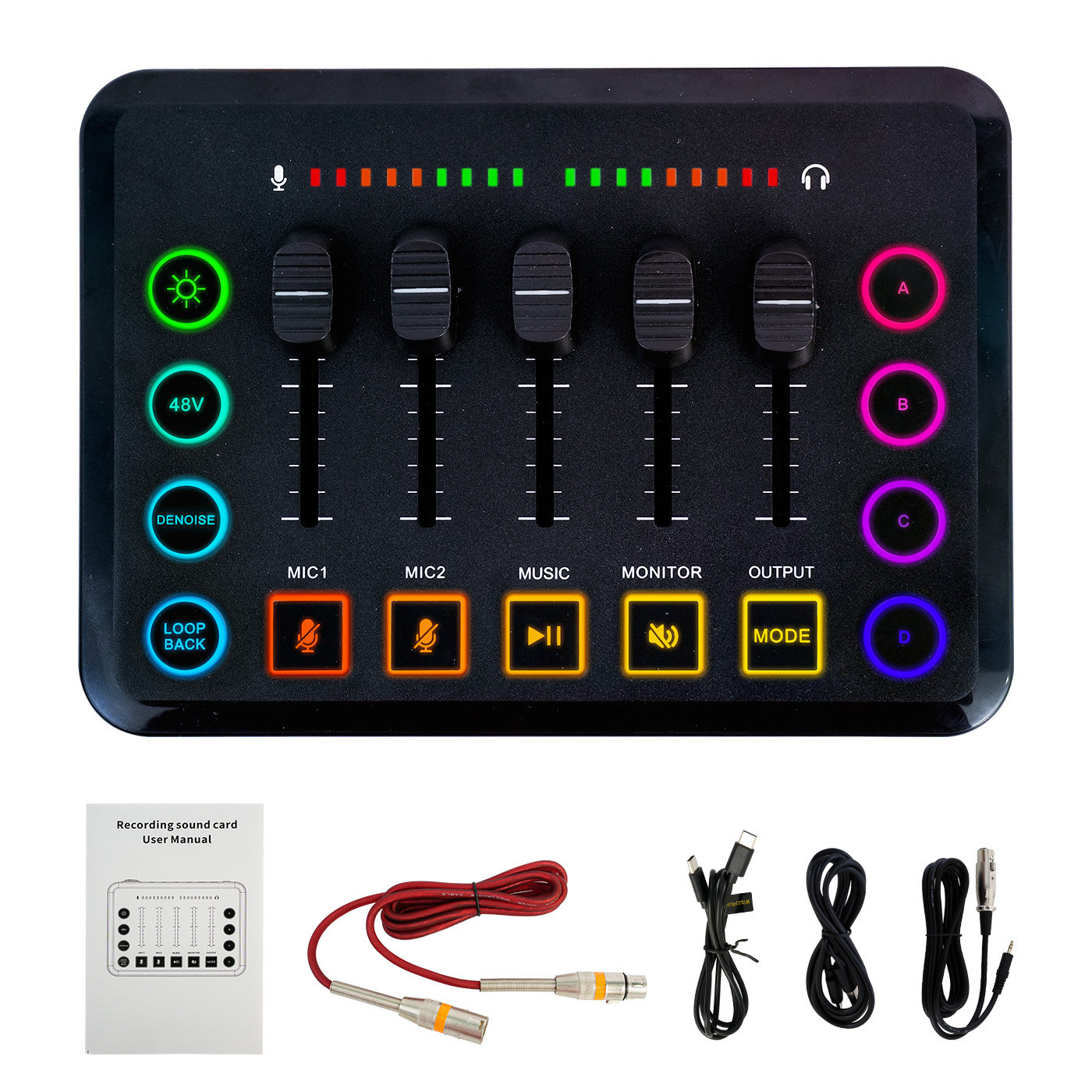 BAOKALER F9 Sound Card Audio Mixer with XLR Microphone Interface, RGB ...