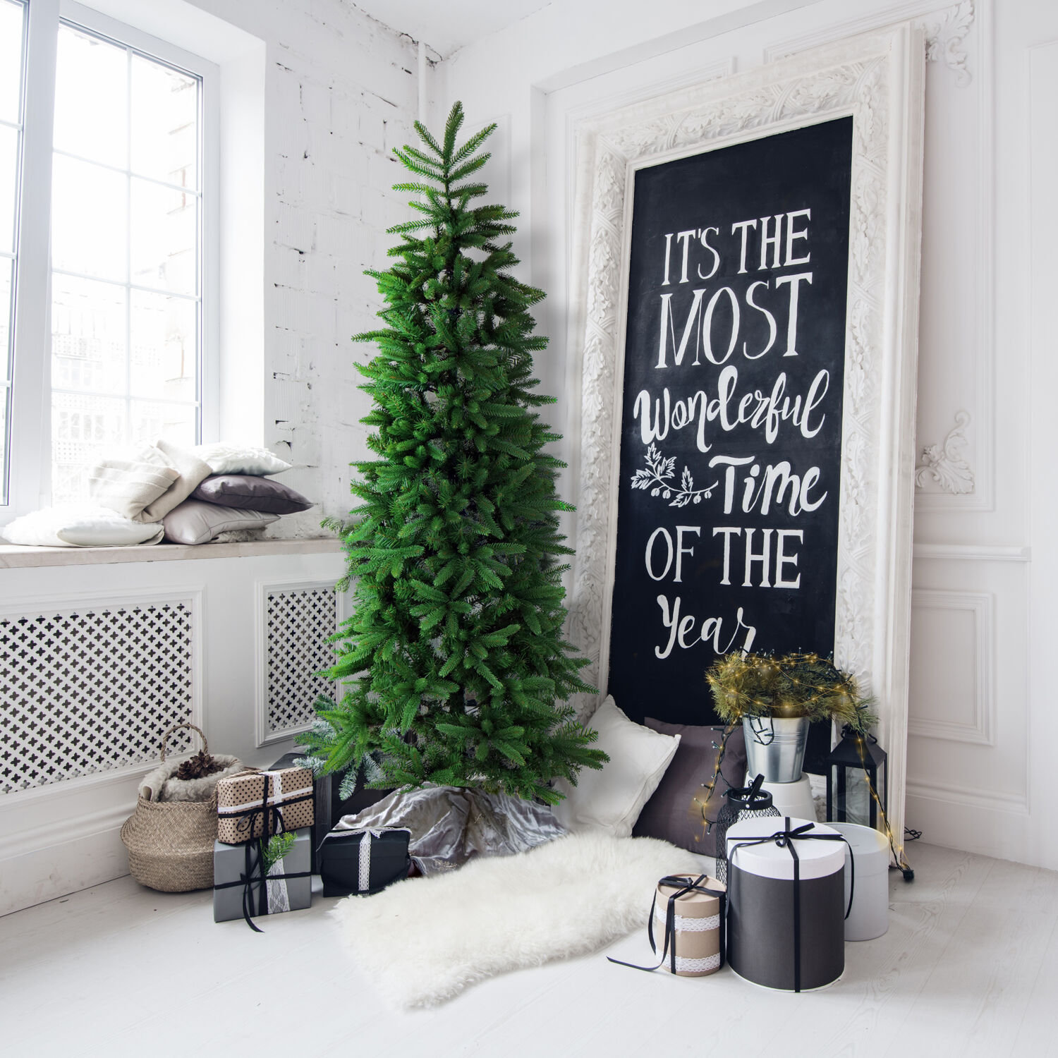 Fraser Hill Farm Carmel Slim Green Pine Trees Artificial Christmas Tree ...
