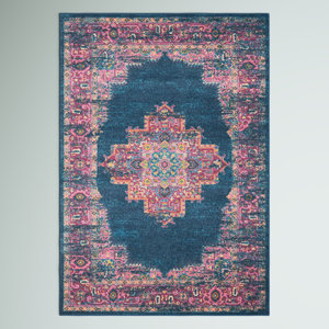 Mercury Row® Abbate Oriental Navy Blue/Pink Area Rug & Reviews | Wayfair