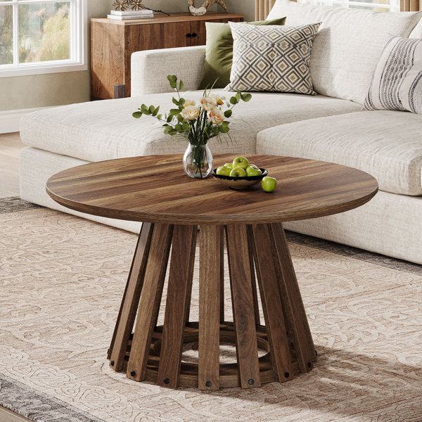 Millwood Pines 31.5" Round Coffee Table, Farmhouse Wood Accent Center ...