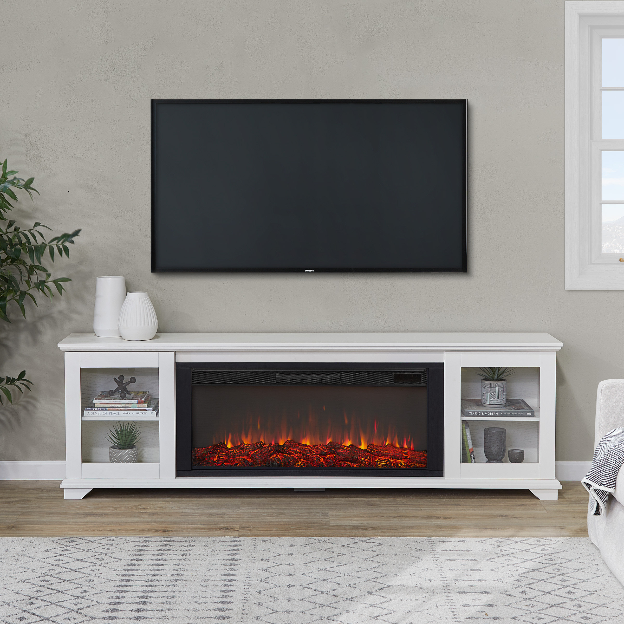 Real Flame Benjamin 81" Landscape TV Stand with Electric Fireplace by ...