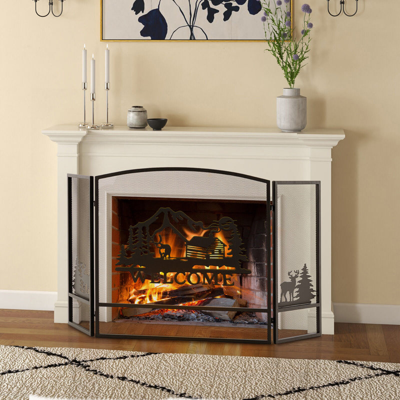 Millwood Pines Ashbey 3 Panel Metal Fireplace Screen | Wayfair