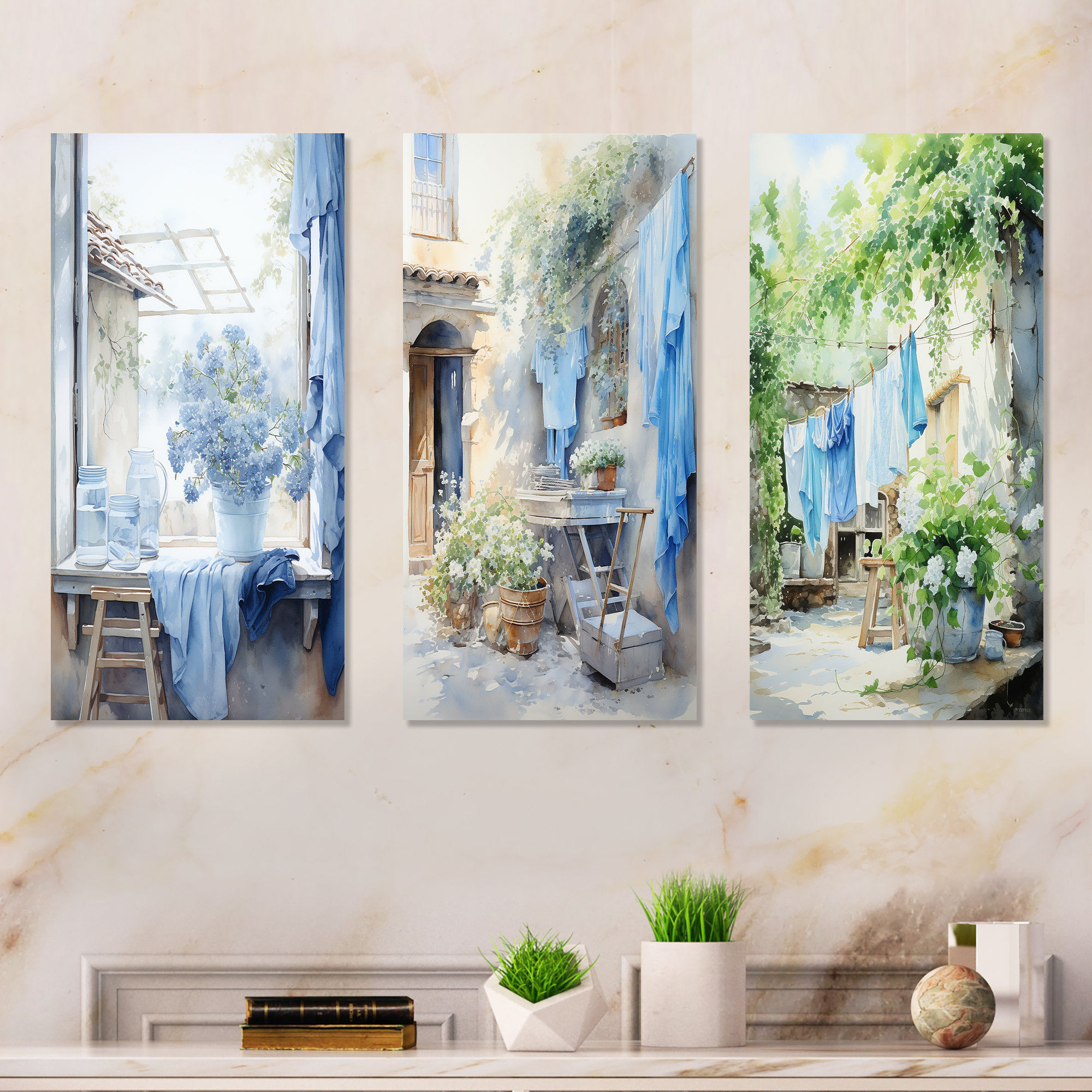 Lark Manor™ Washday Blues In France I - Laundry Wall Art Prints Set Of ...