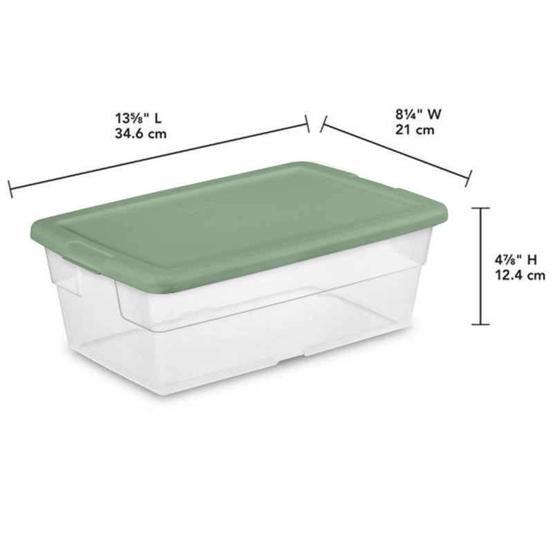 Sterilite Clear Stackable 6 Qt Storage Tote Box Container, Crisp Green ...