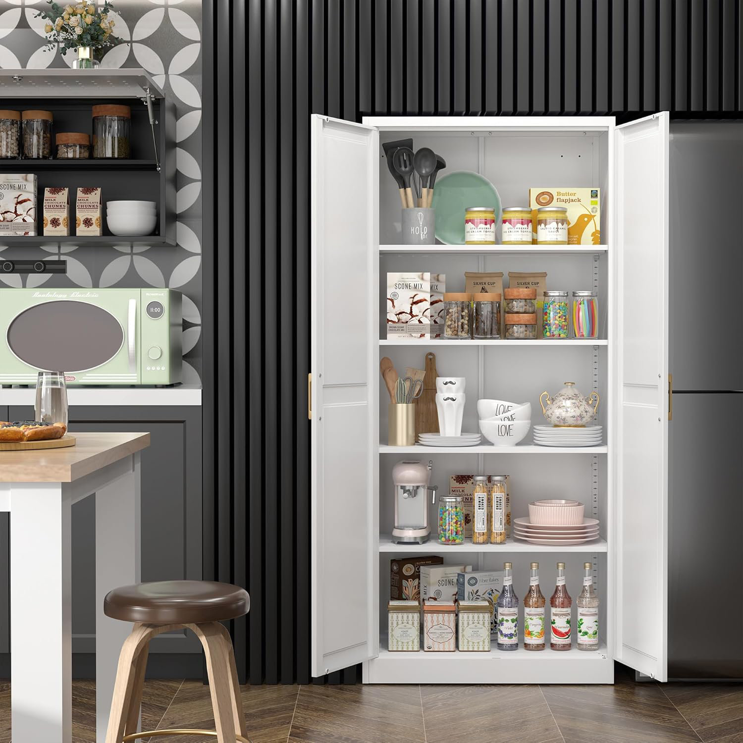 Latitude Run® Kitchen Pantry Cabinet,71”White Metal Pantry Storage ...