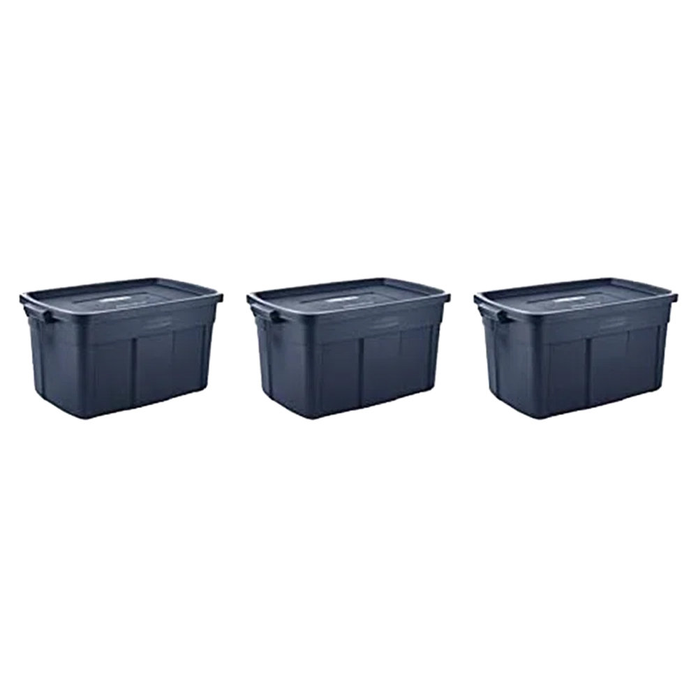 Rubbermaid Roughneck 31 Gal Storage Bins with Lids, 3-Pack, Dark Indigo ...