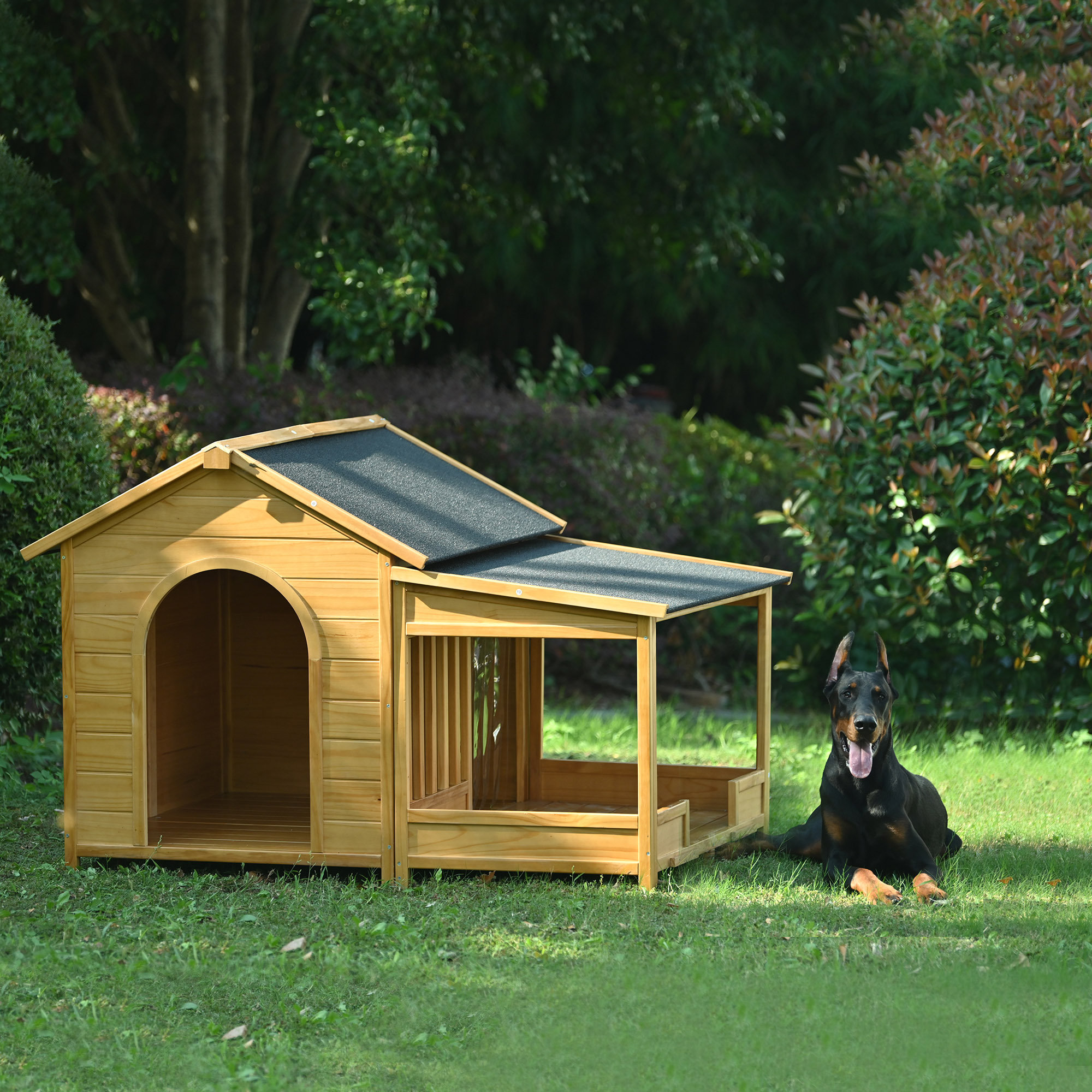 Tucker Murphy Pet™ Large Wooden Dog House With Porch, Cabin Style Dog ...