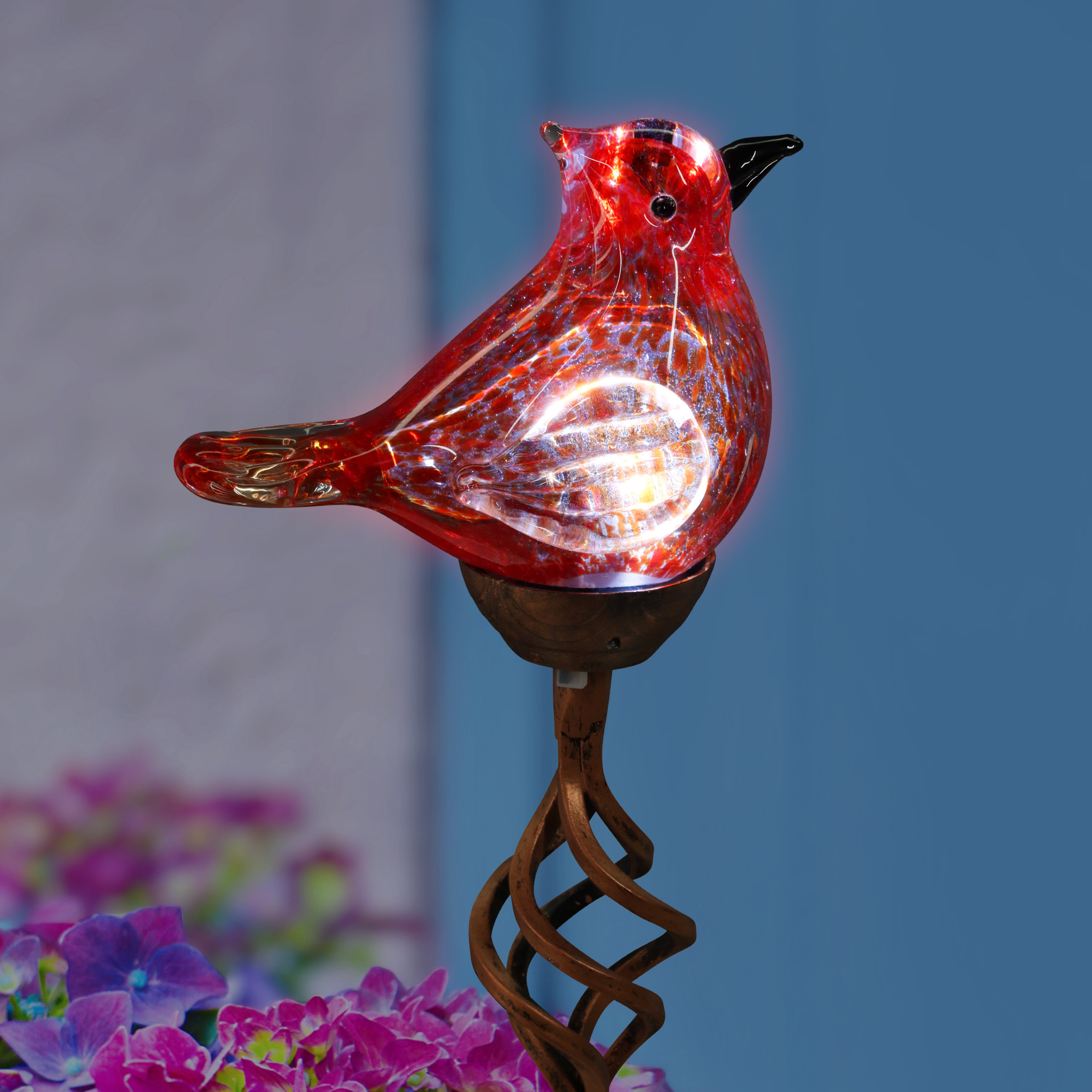 Exhart Solar Cardinal with Finial Garden Stake, 5.5 by 31 Inches | Wayfair