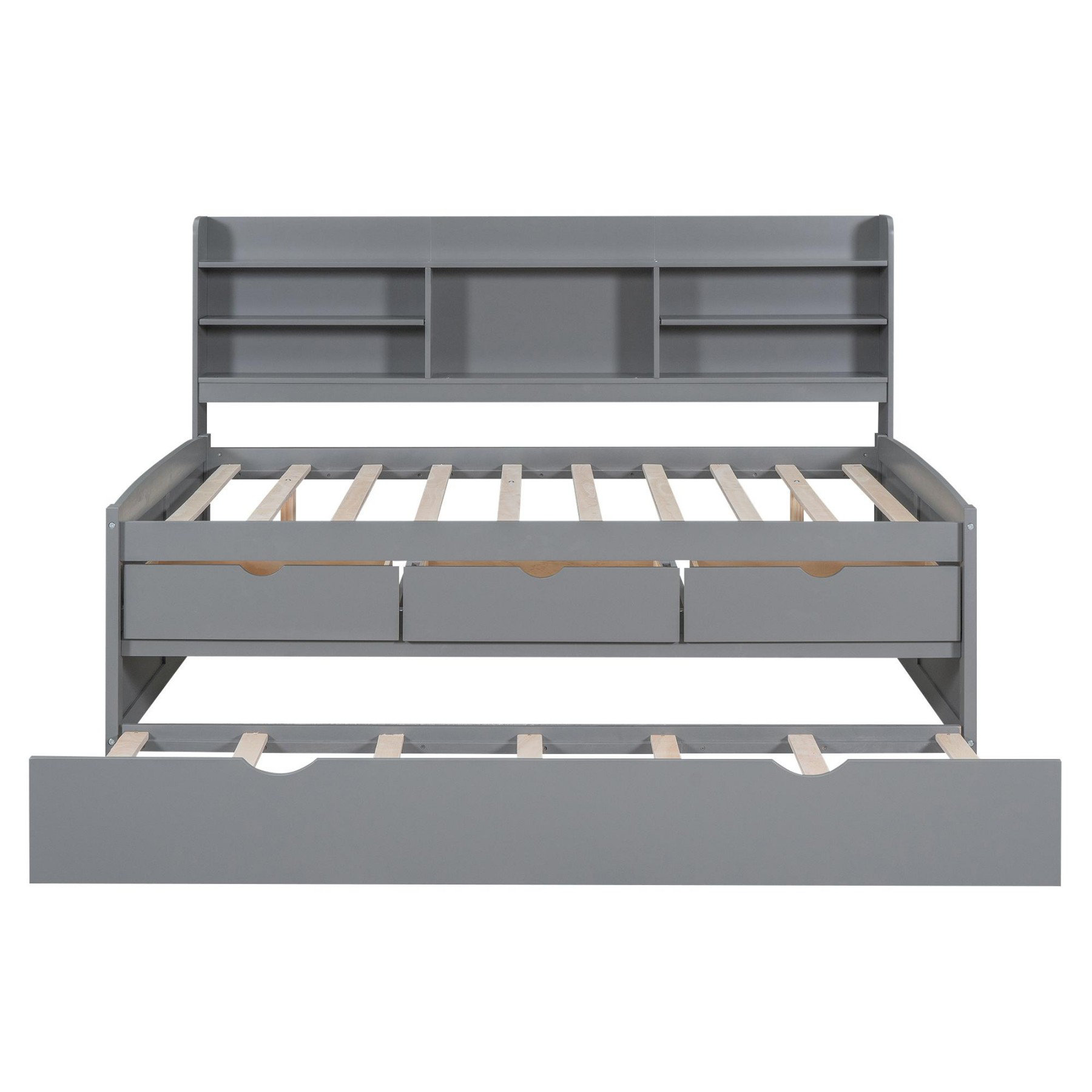 One Allium Way® Full Size Wooden Captain Bed with Built-in Bookshelves ...