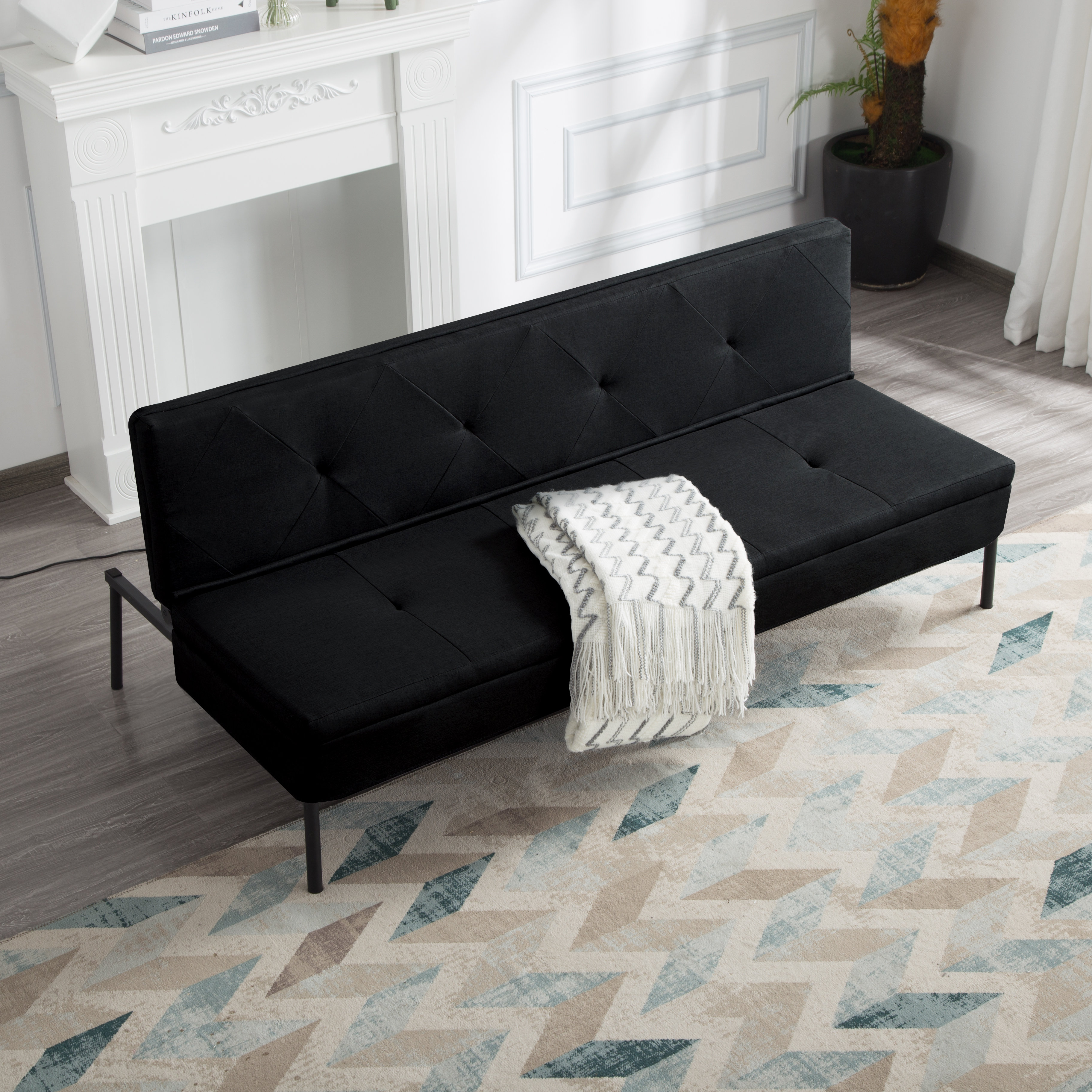 Ebern Designs 63"modern living room futon sofabed, polyester fabric ...