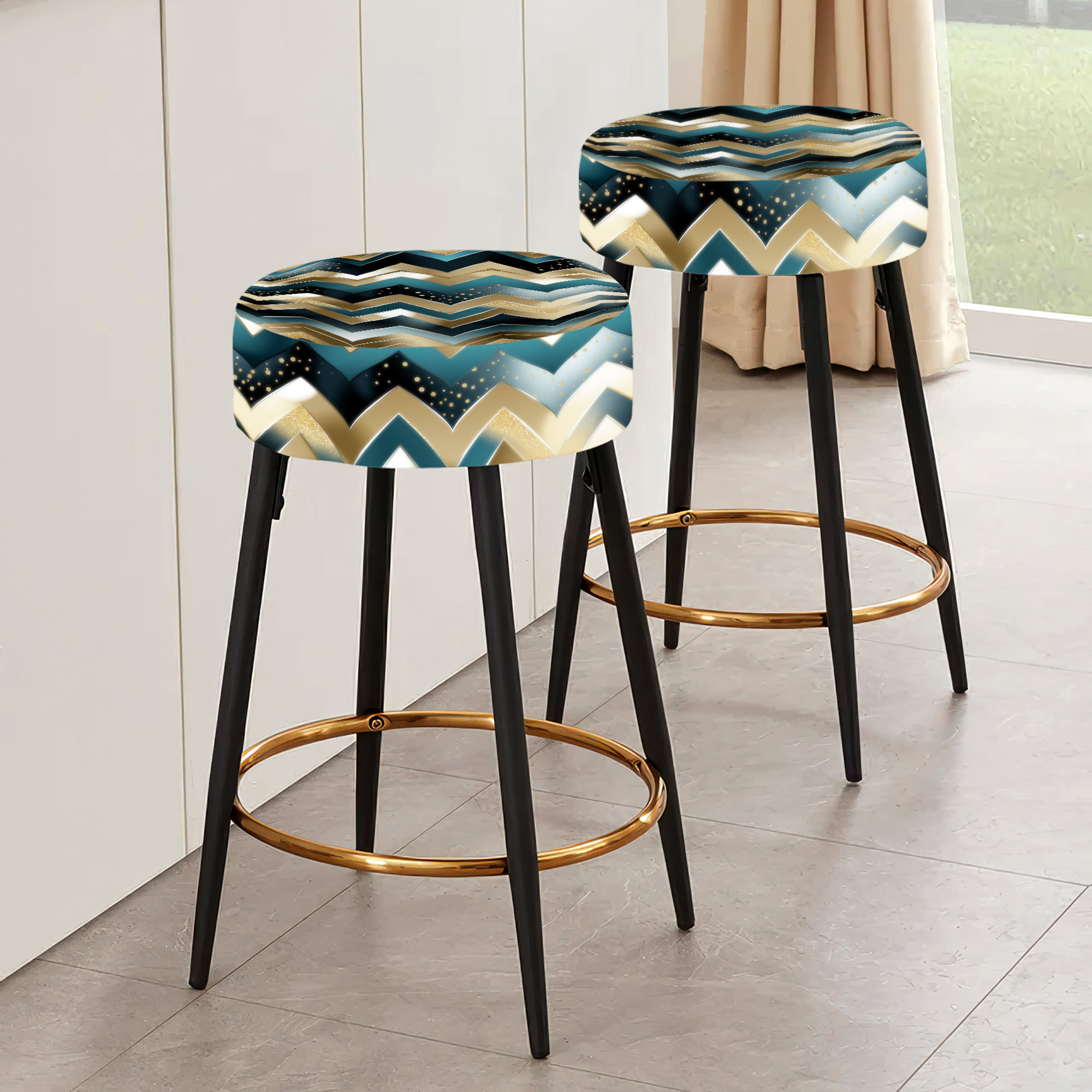 Design Art Metallic Chevron Elegance Patter - Chevron Bar Stools Set Of ...