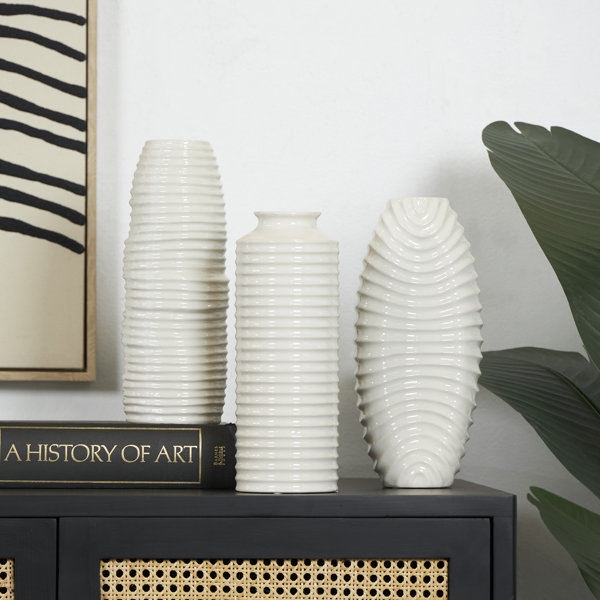 Wrought Studio™ Elleigh Ceramic Dimensional Ribbed Decorative Vase with ...