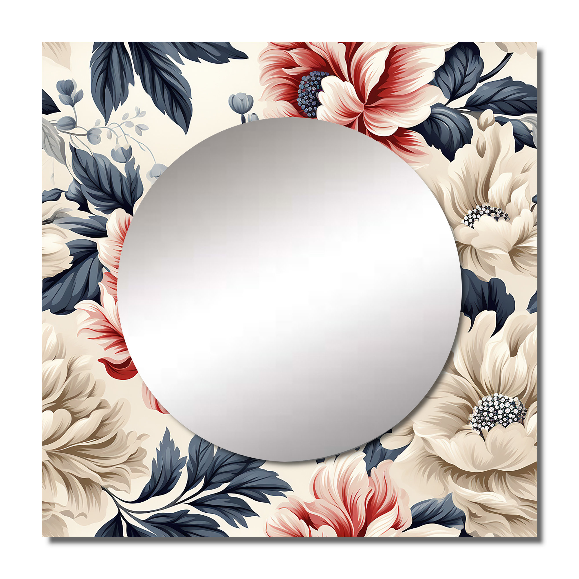 Design Art Vintage Farmhouse Damask - Floral Square Mirror For Wall Art ...