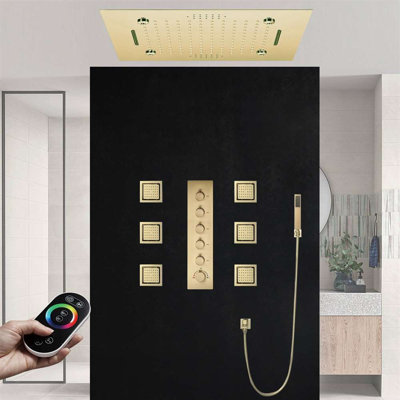 BathSelect Touch Panel Thermostatic LED Shower System with Rainfall and ...