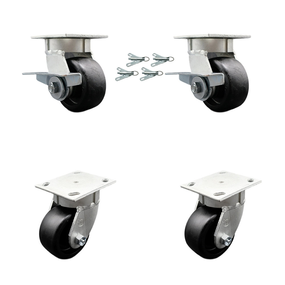 Service Caster 4 Inch Kingpinless Glass Filled Nylon Wheel Caster Set 4 ...