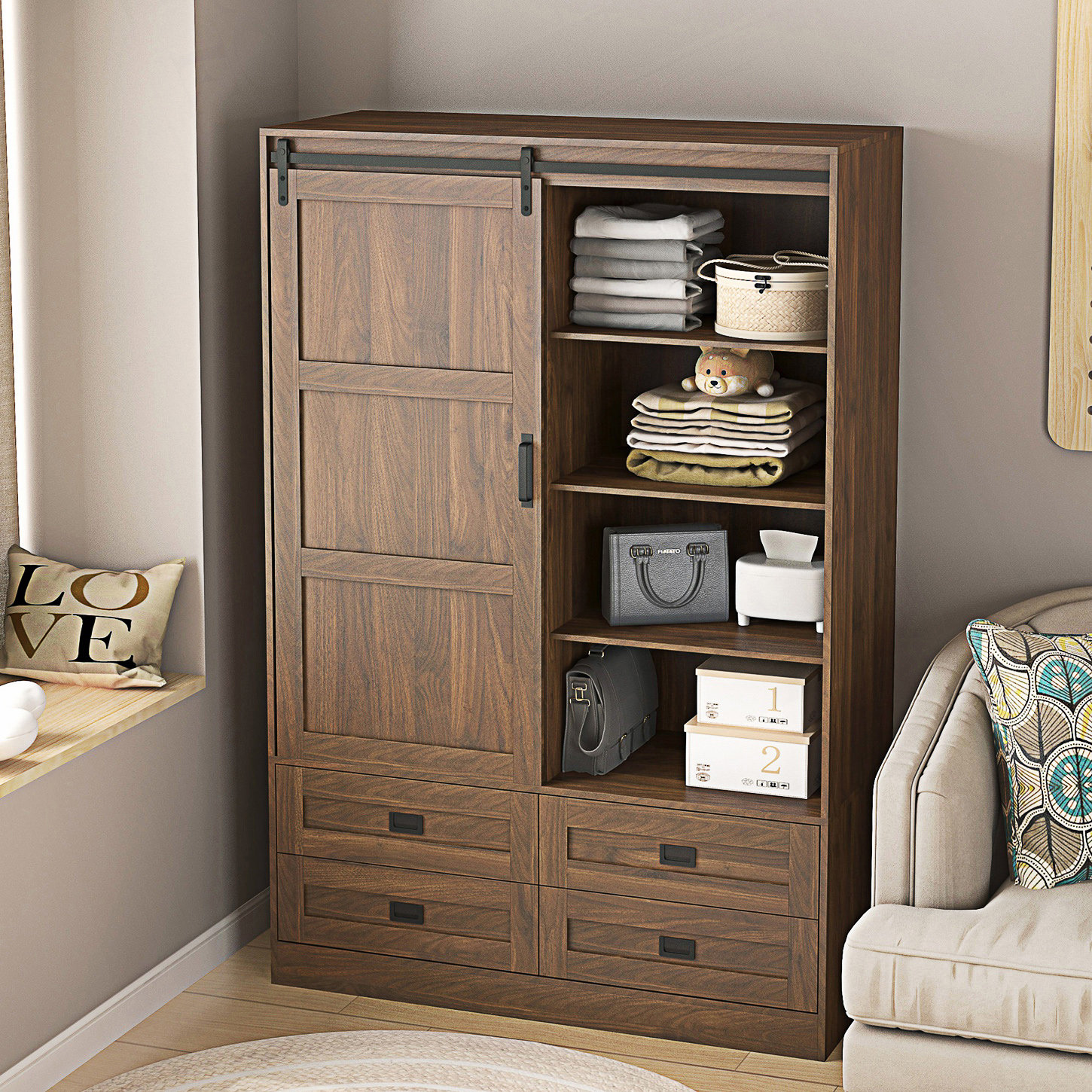 Gracie Oaks Tall Bedroom Armoire Wardrobe Closet Clothing Storage ...