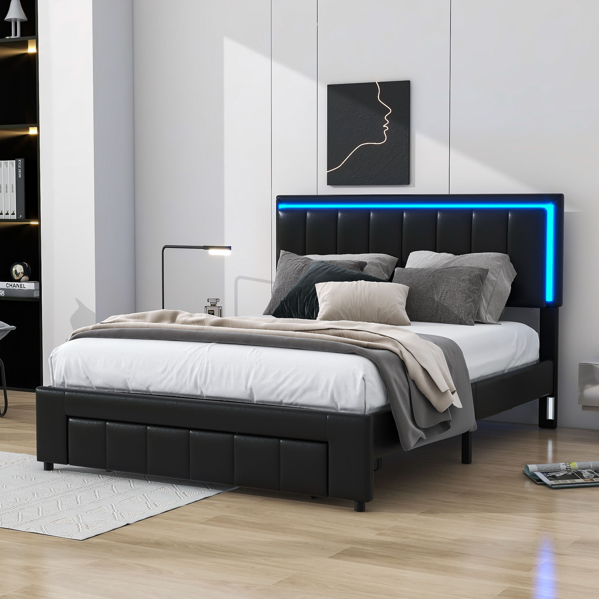 Ivy Bronx Jaydah Queen 1 Drawer Upholstered Platform Bed with LED Lights and Night Lights | Wayfair