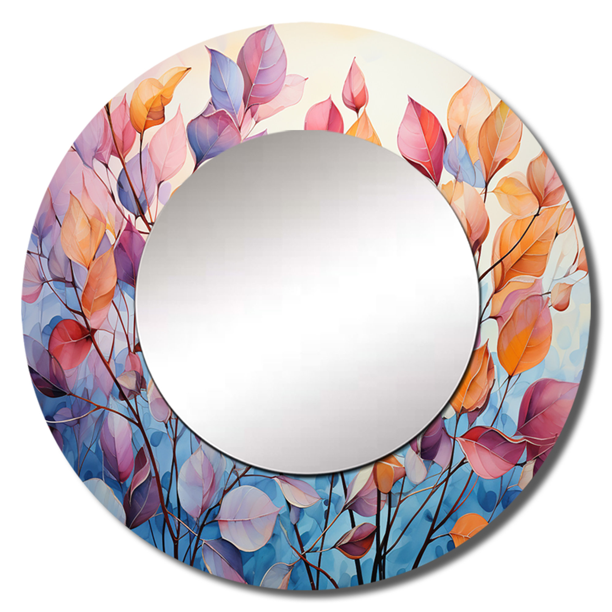 East Urban Home Dreamy Colorful Foliage - Leaves Round Mirror Wall ...