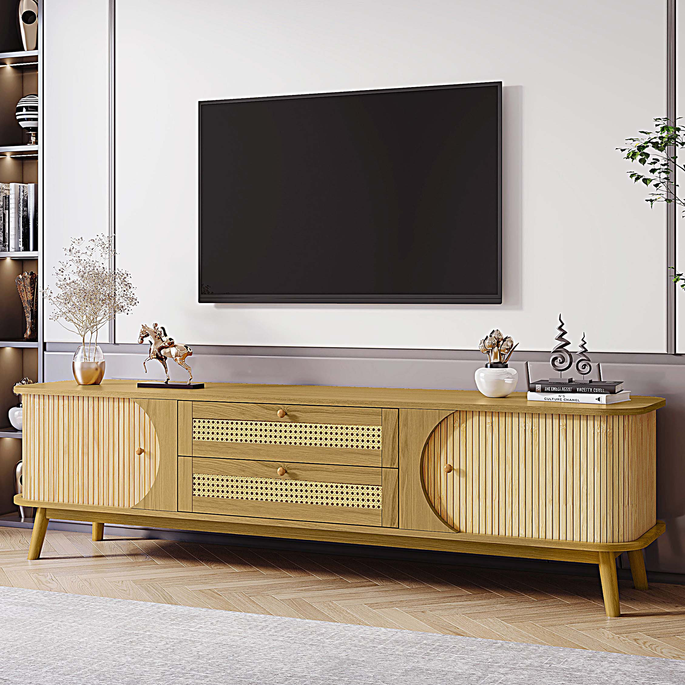Dakota Fields Rattan TV Stand for TVs up to 75'', Modern Farmhouse ...