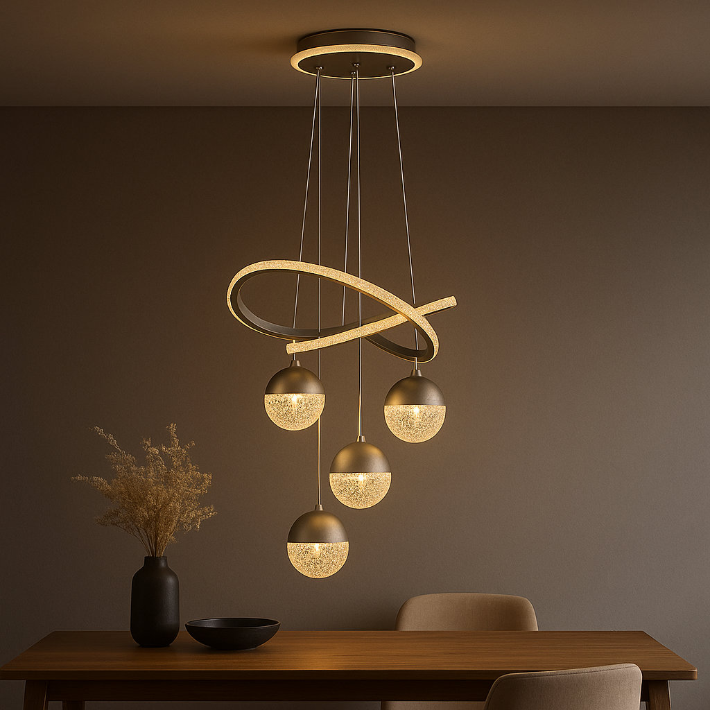 Mercer41 Modern Chrome Four-head Chandelier Round Luminous Ceiling ...