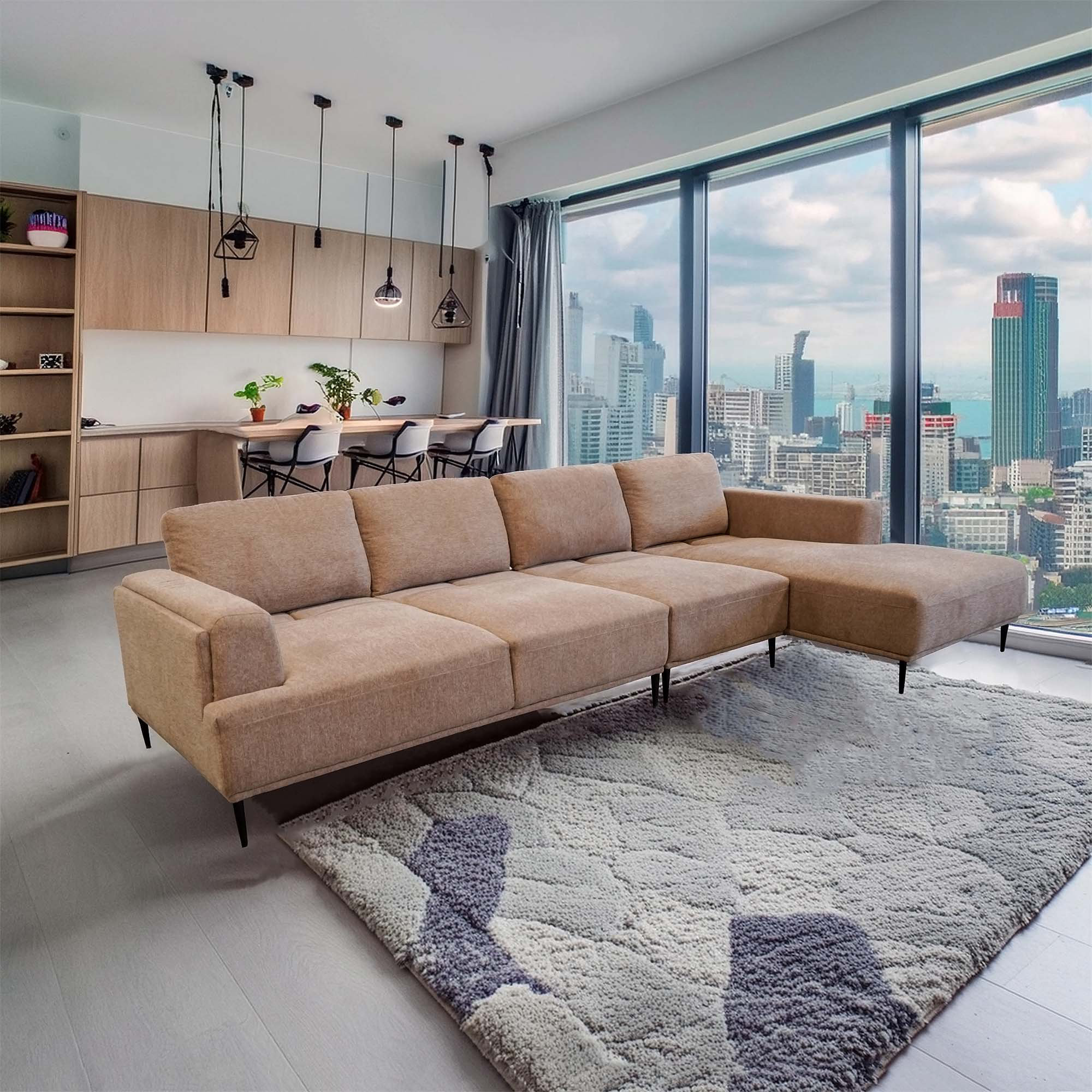 Elegance Plexi Home Versatile Linen Sofa with Console and Detachable Pillows for Living Room ...