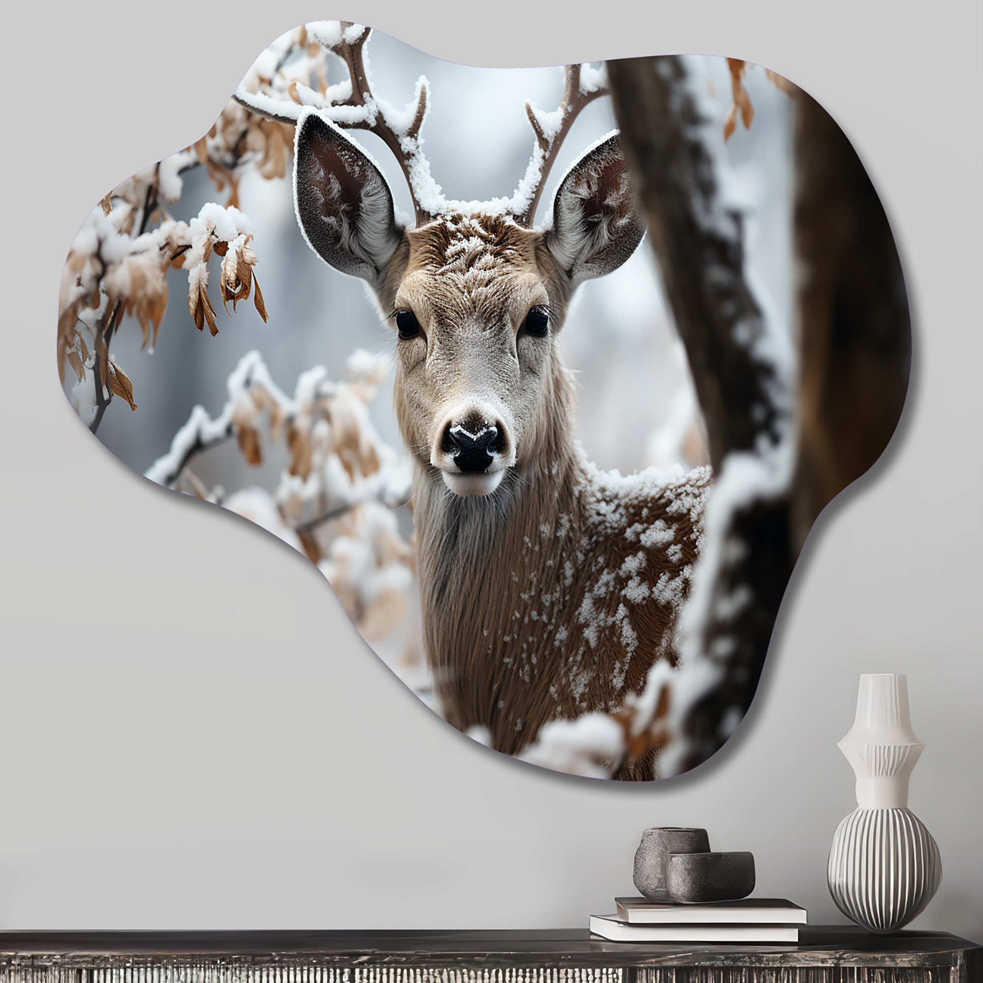 Design Art Winter Deer Monochrome Photography I - Cloud Deer Metal Wall ...