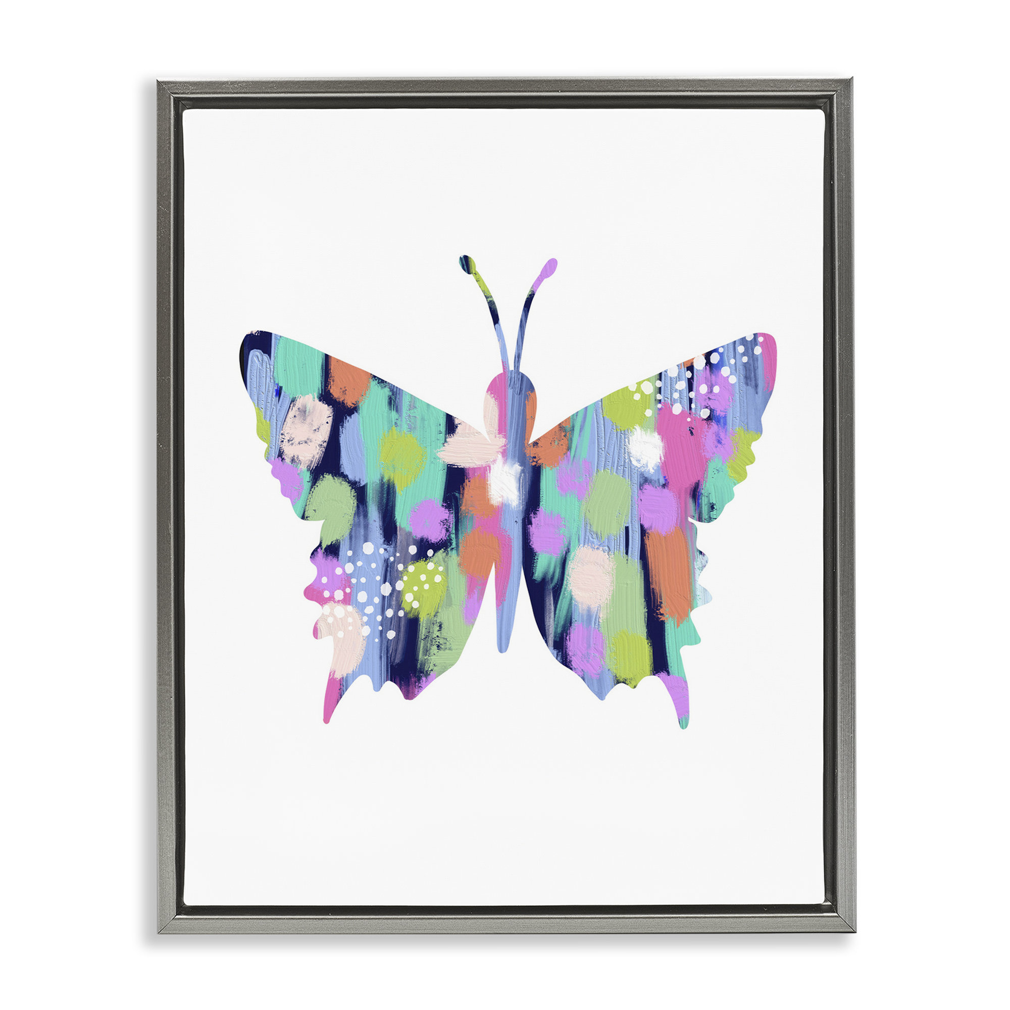 August Grove® Pastel Patterned Butterfly Framed Floater Canvas Wall Art ...