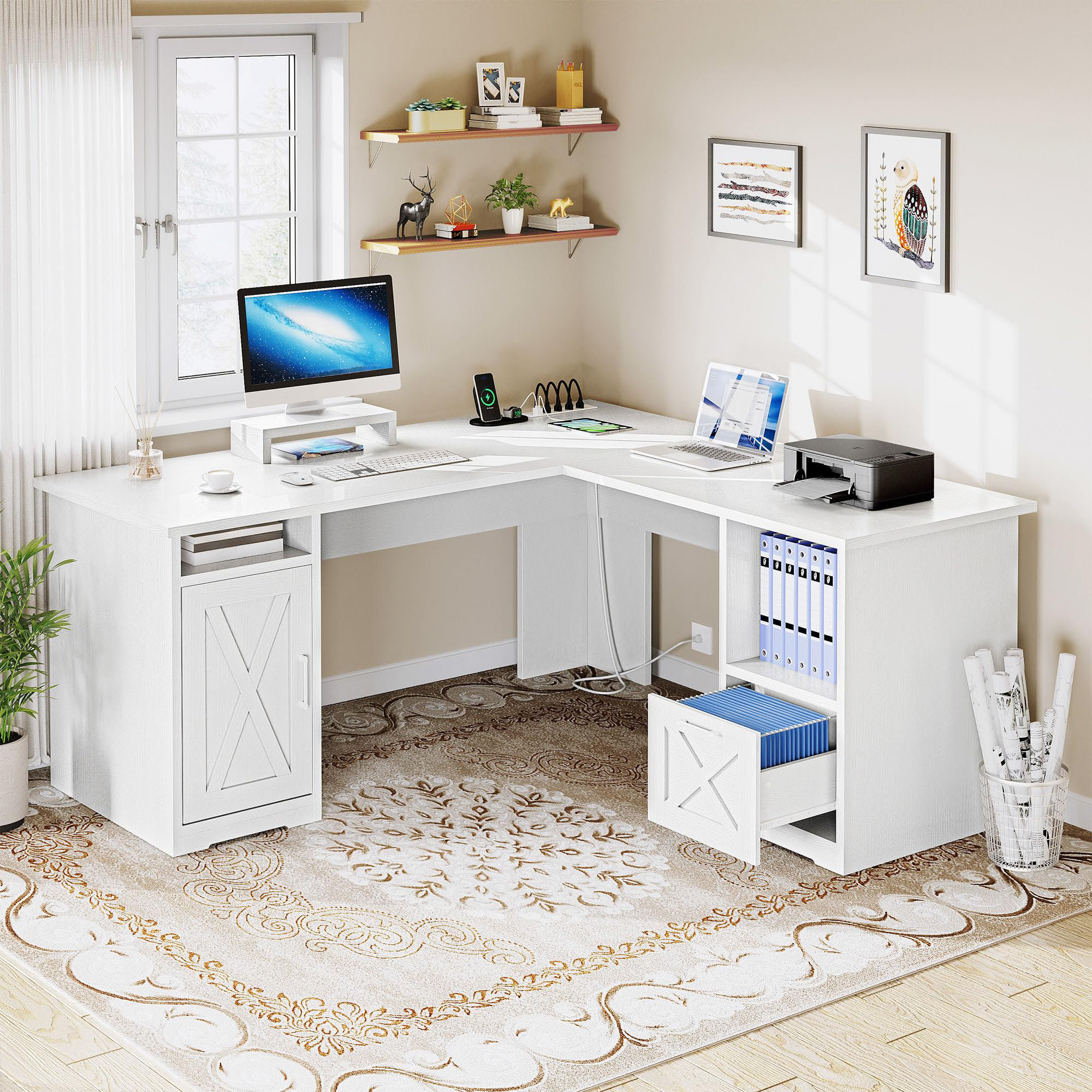 Gracie Oaks 60 Inch Computer Desk Corner Desk with File Drawer | Wayfair