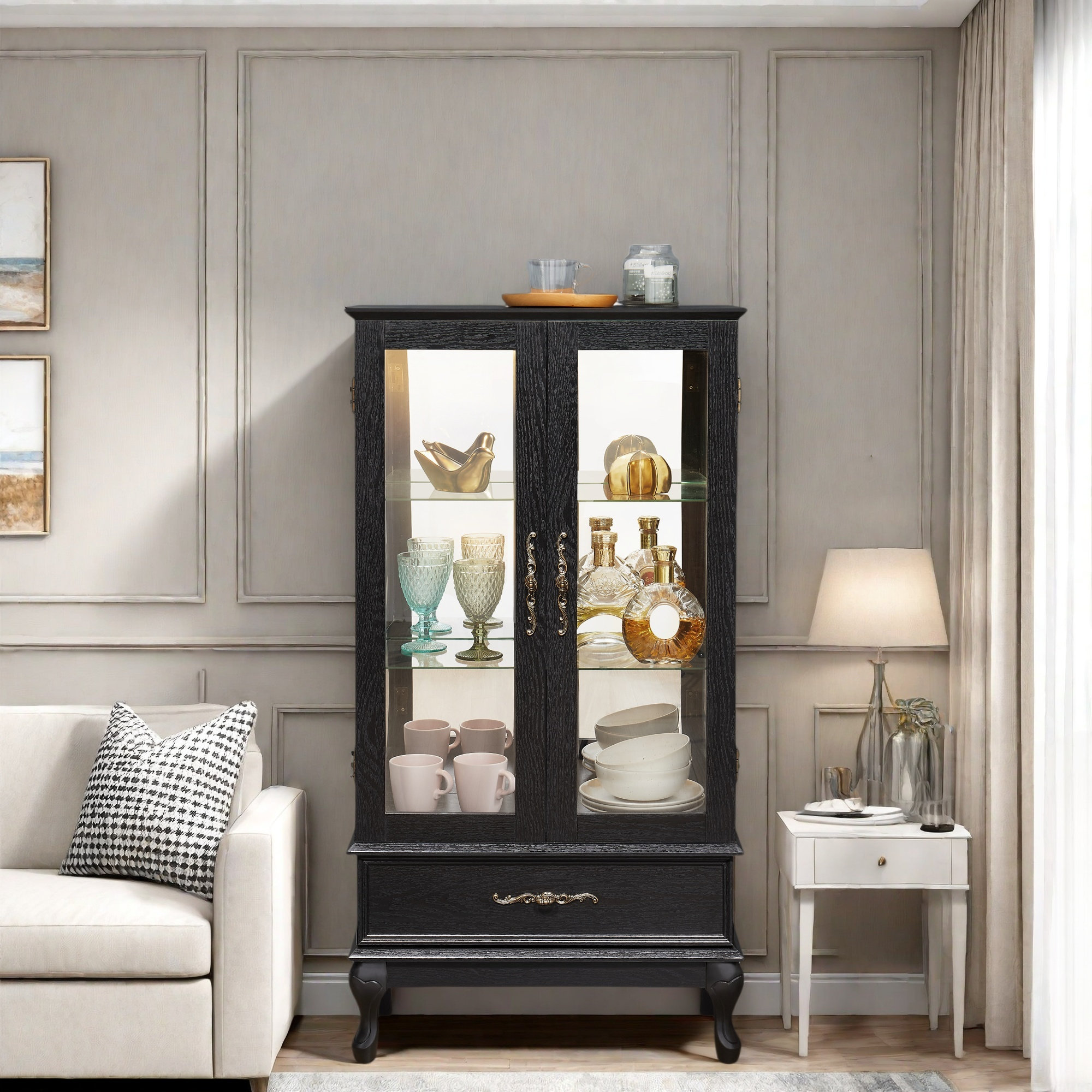 Charlton Home® Lighted Glass Display Cabinet With 2 Glass Doors ...