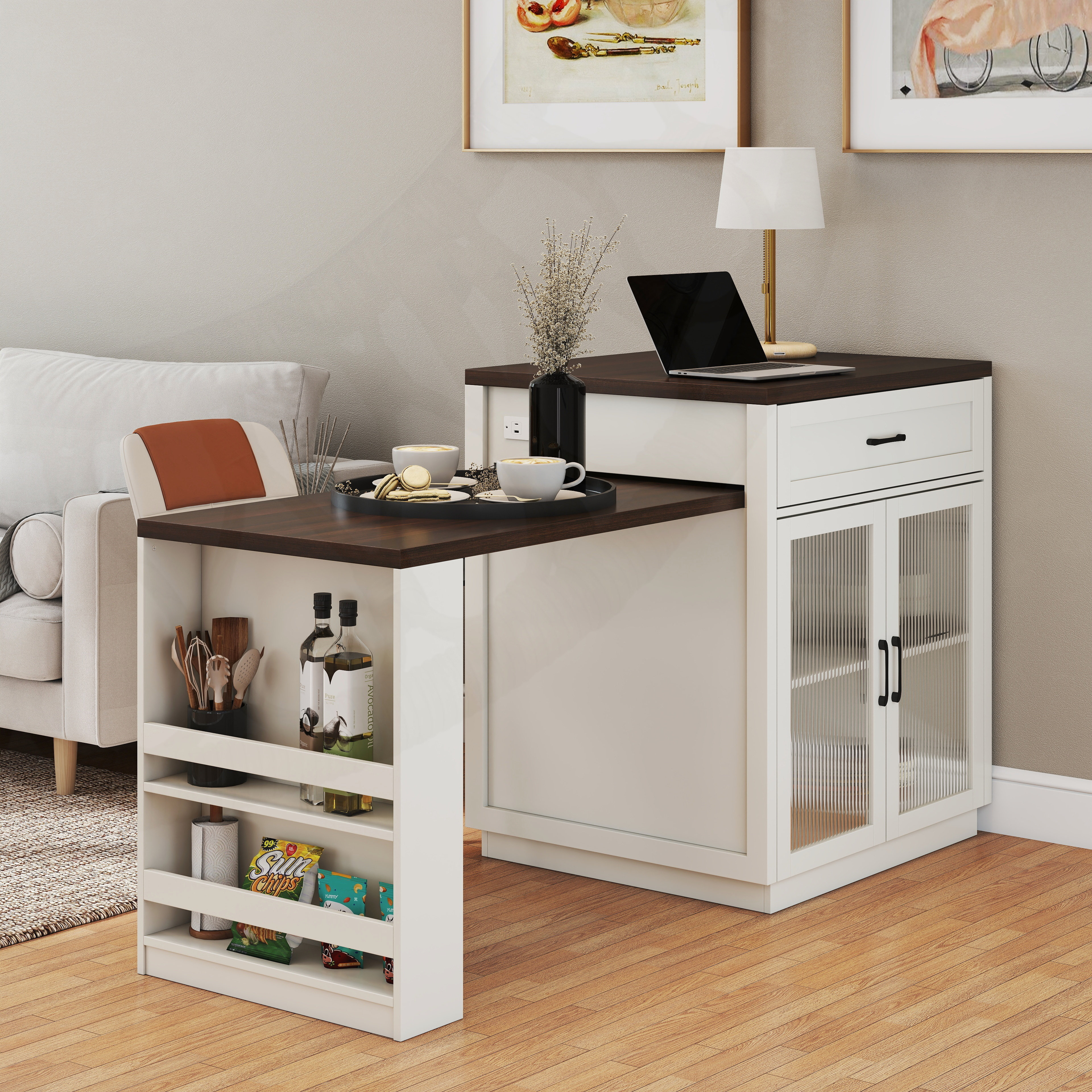 Latitude Run® Extendable Kitchen Island with Slide Out Table and ...