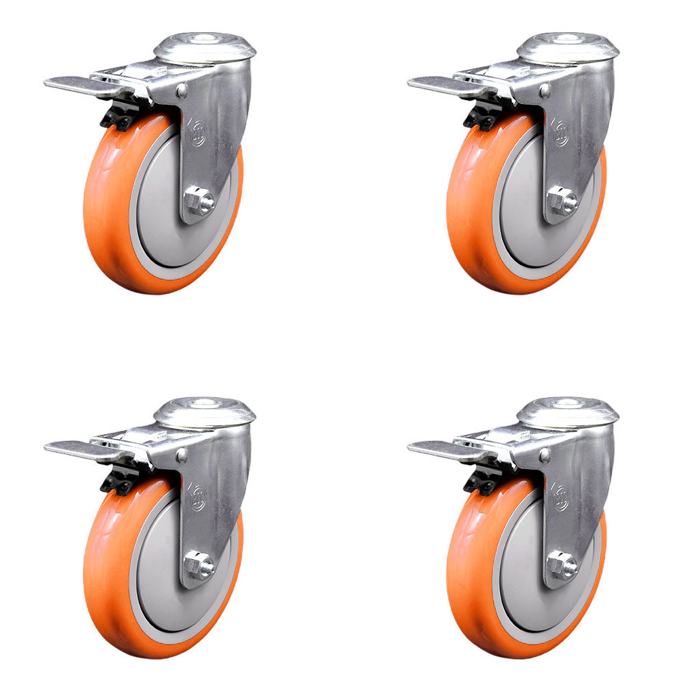 Service Caster 5 Inch Orange Polyurethane Swivel Bolt Hole Caster Set ...