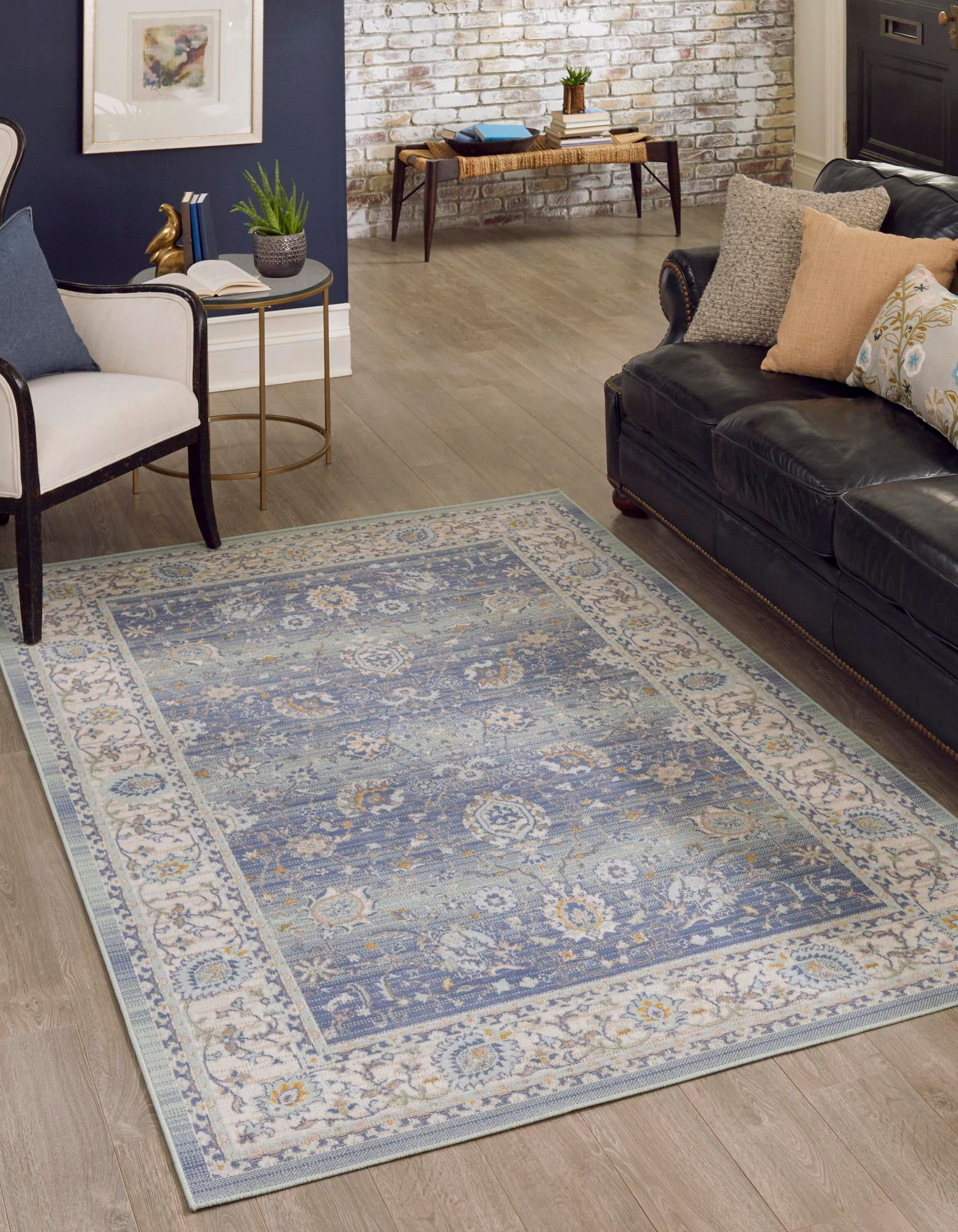Bungalow Rose Hillen Performance French Blue Rug & Reviews | Wayfair
