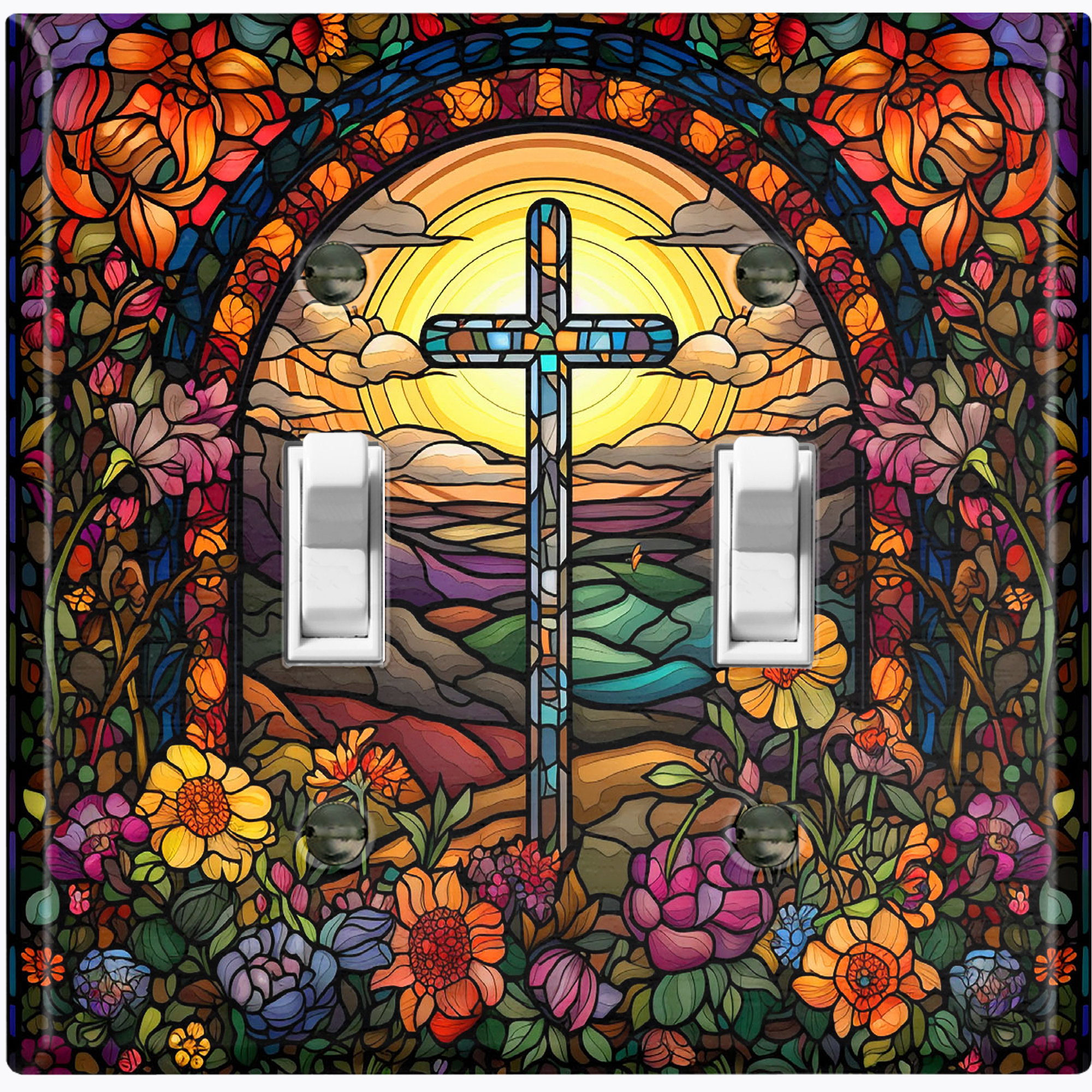 WorldAcc Religious Cross Colorful Flowers Sun Religious Themed 2 - Gang ...
