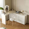 Ivy Bronx Cream Vanity Extendable Vanity Table with 6 Drawers Modern ...