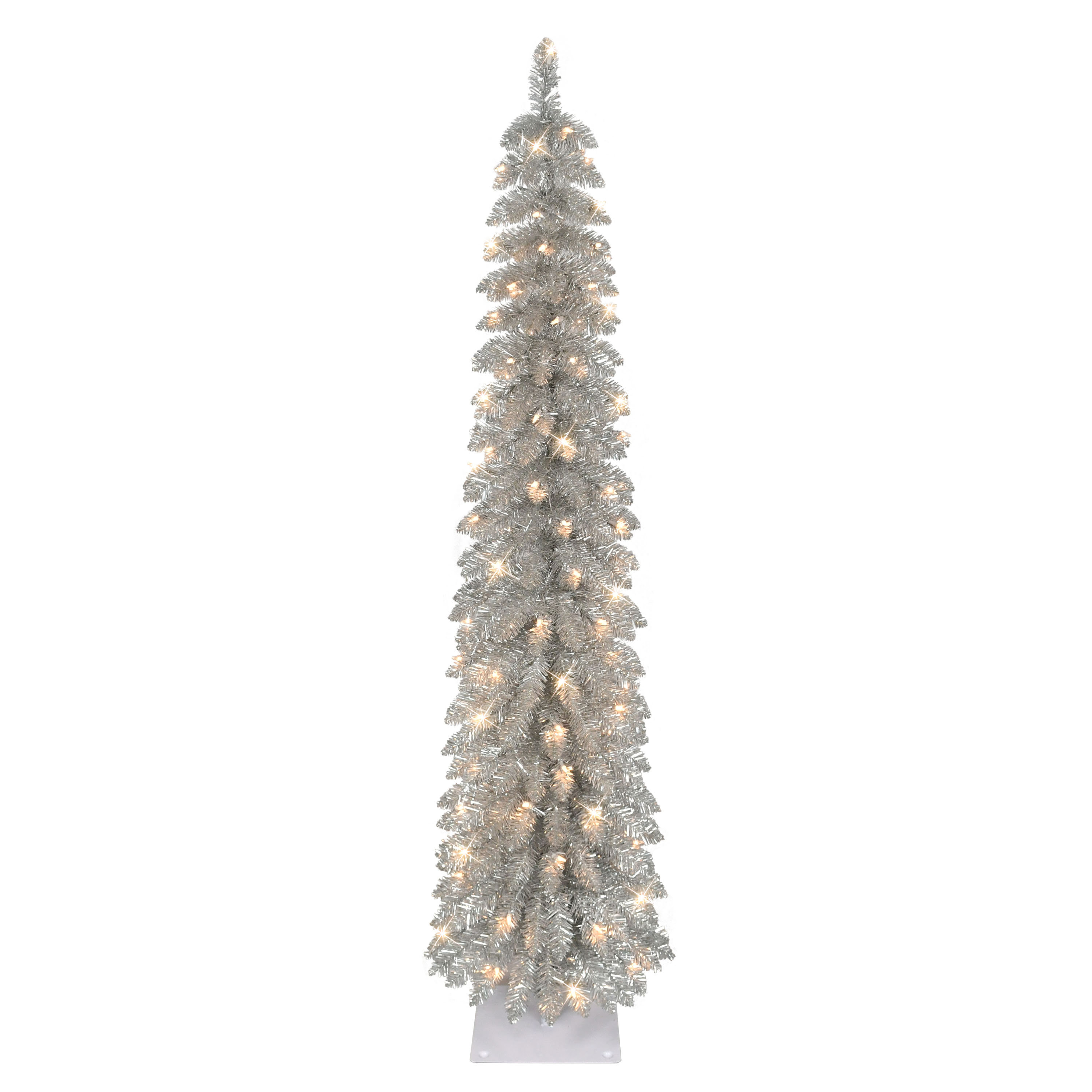 Ebern Designs 6' Pre-Lit Artificial Alpine Silver Pencil Tree | Wayfair