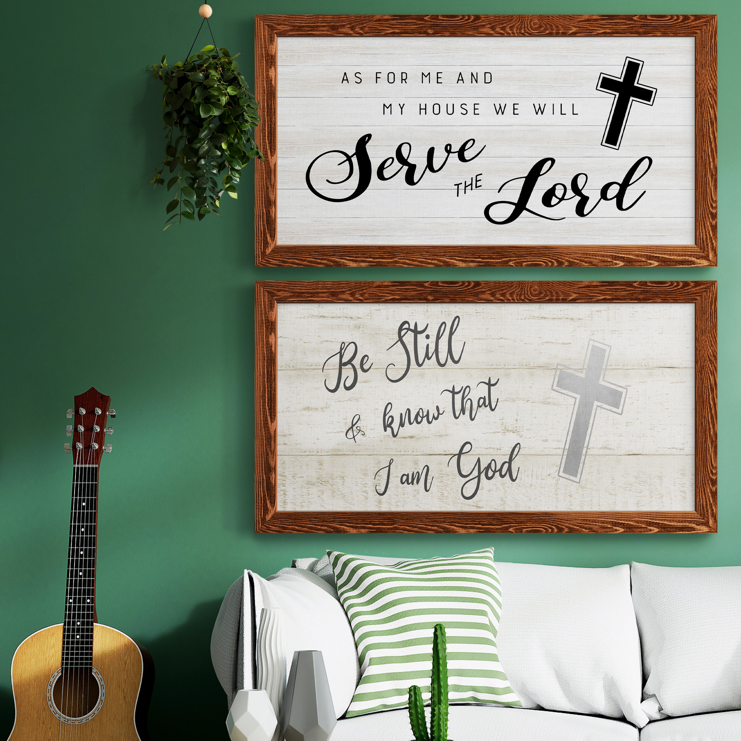 Trinx Serve the Lord Cross - 2 Piece Picture Frame Textual Art Print ...