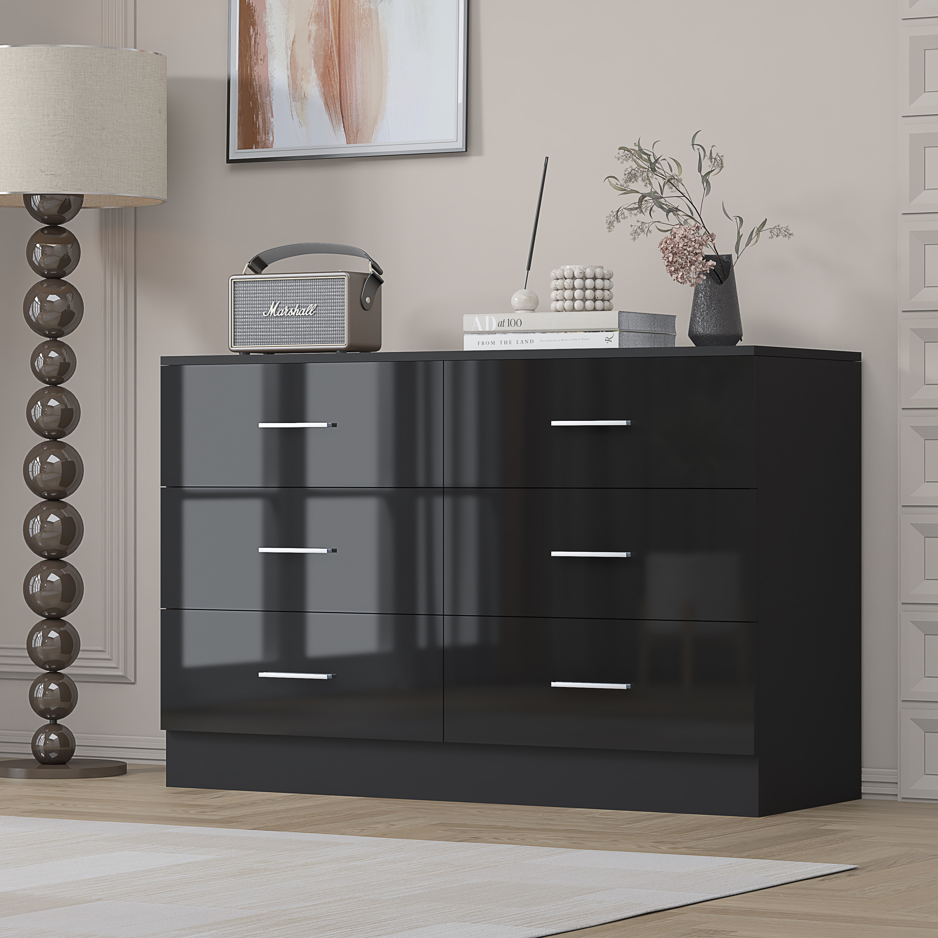 Zipcode Design Eva High Gloss 6 Drawer Chest of Drawers - H: 75cm x D ...