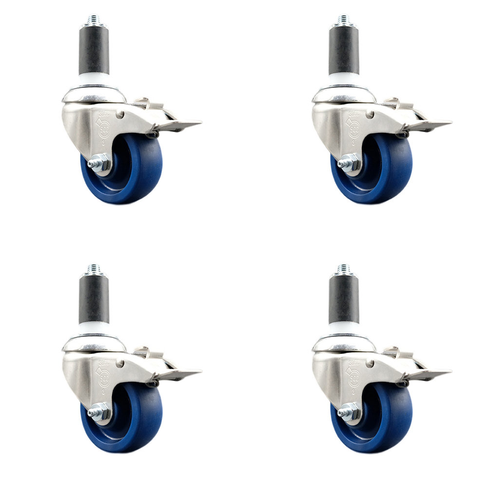 Service Caster Solid Poly Swivel Expanding Stem Caster Set 4 Lock Brake ...