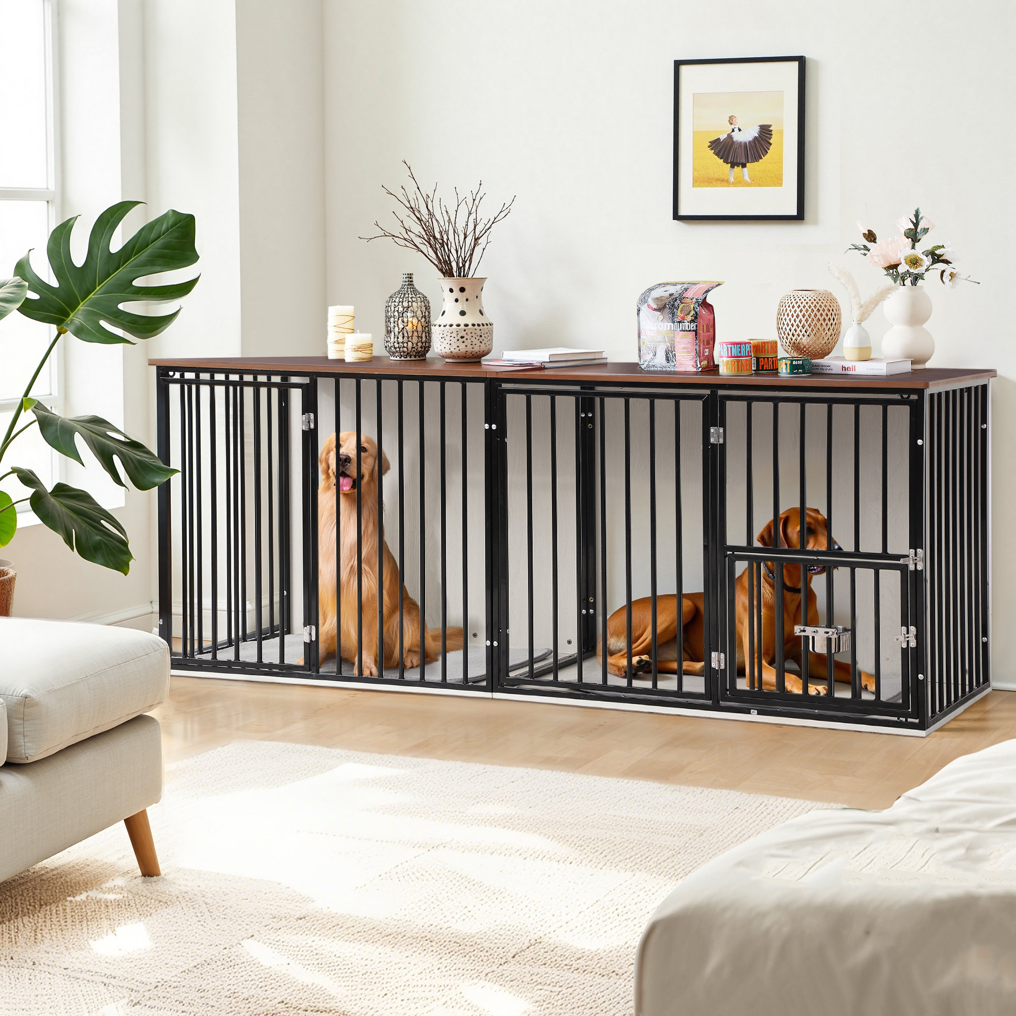 Latitude Run® Dog Crate Furniture For 2 Dogs, Corner Heavy Duty Double ...