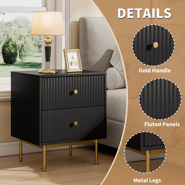 FURNIWAY Fluted Nightstand With 2 Drawers "& Reviews" | Wayfair