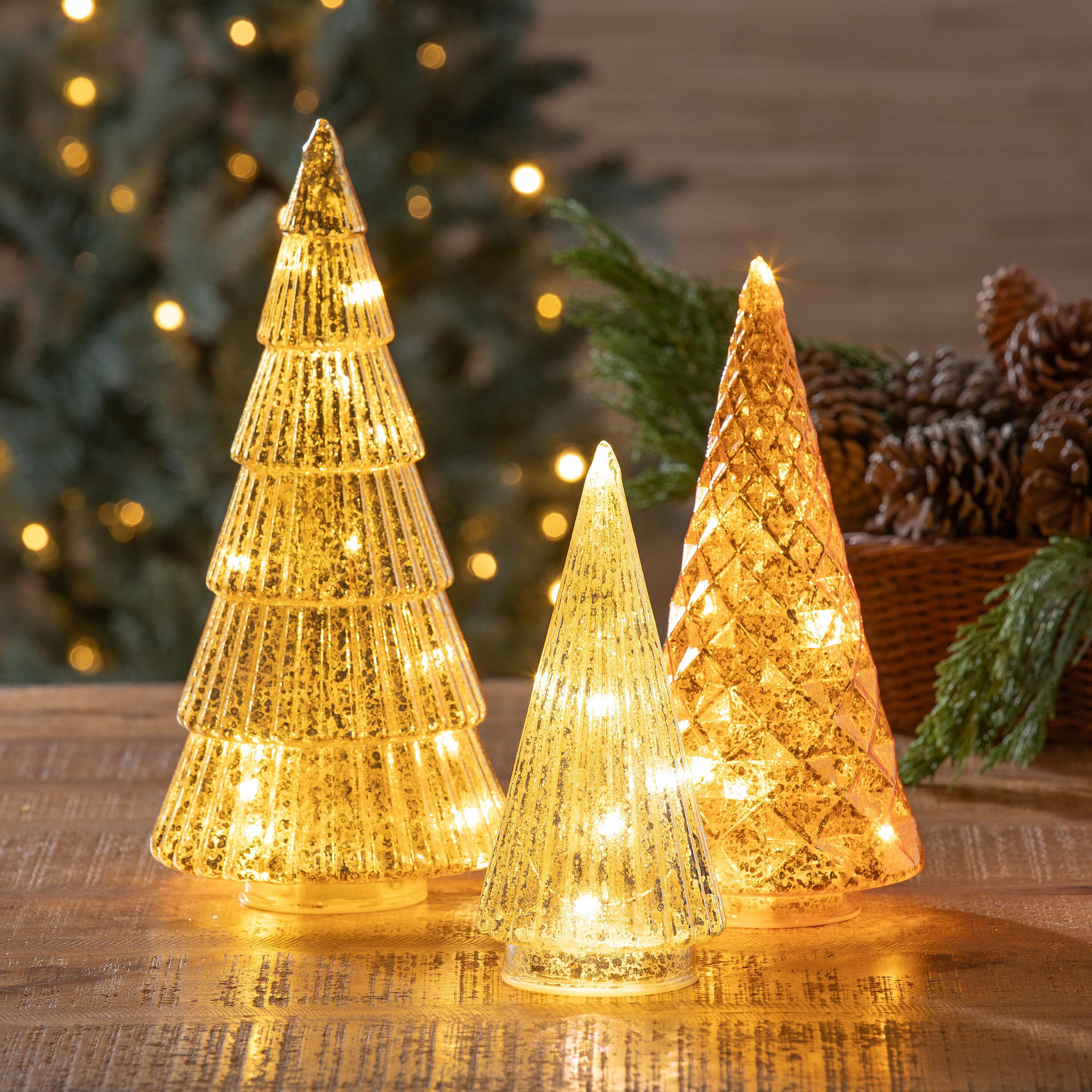 The Holiday Aisle® LED Metallic Glass Tree Table Decor Set of 3 | Wayfair