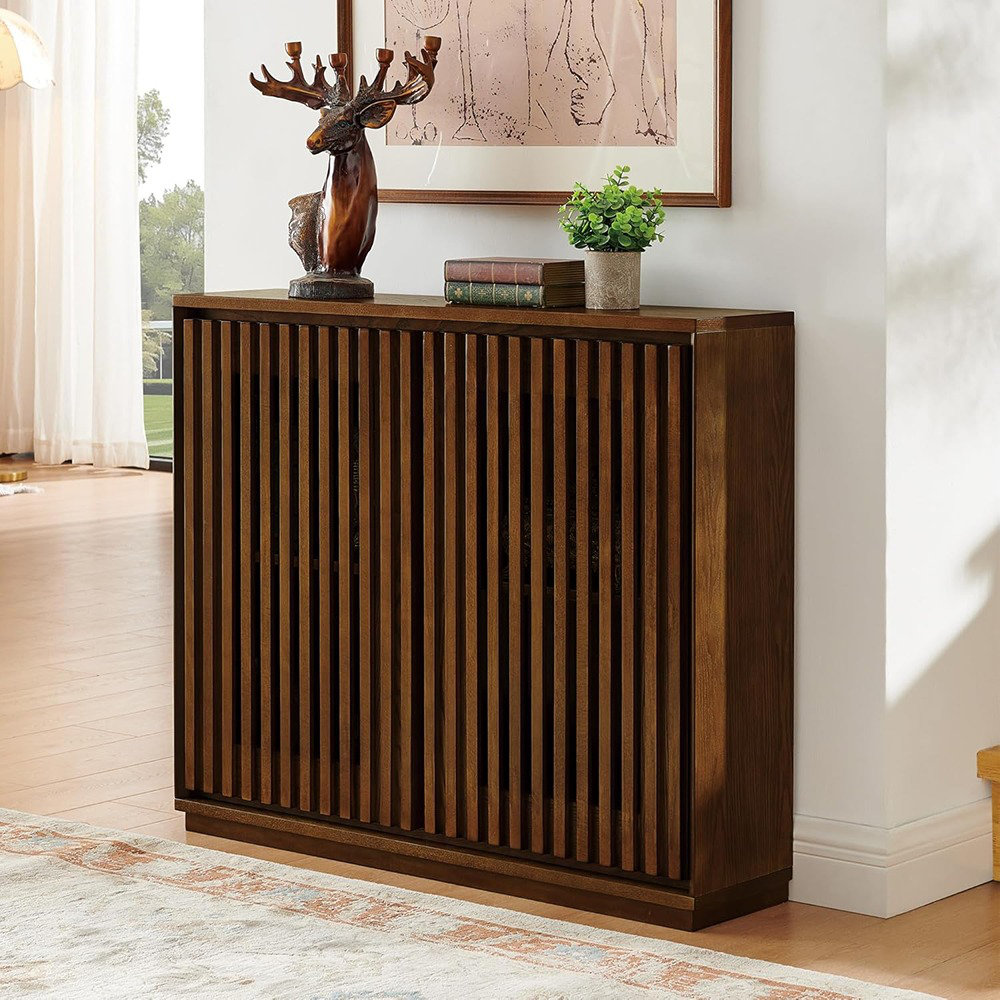 George Oliver Mid-Century Narrow Credenza With 2 Doors – Walnut | Wayfair