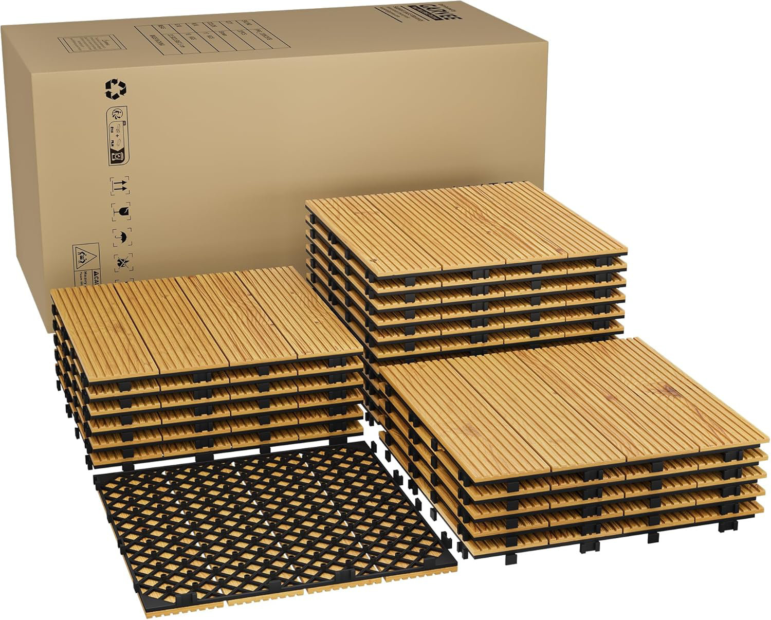 Highland Dunes Acacia Wood Deck Tiles 22-Pack - 12"X12" Interlocking ...