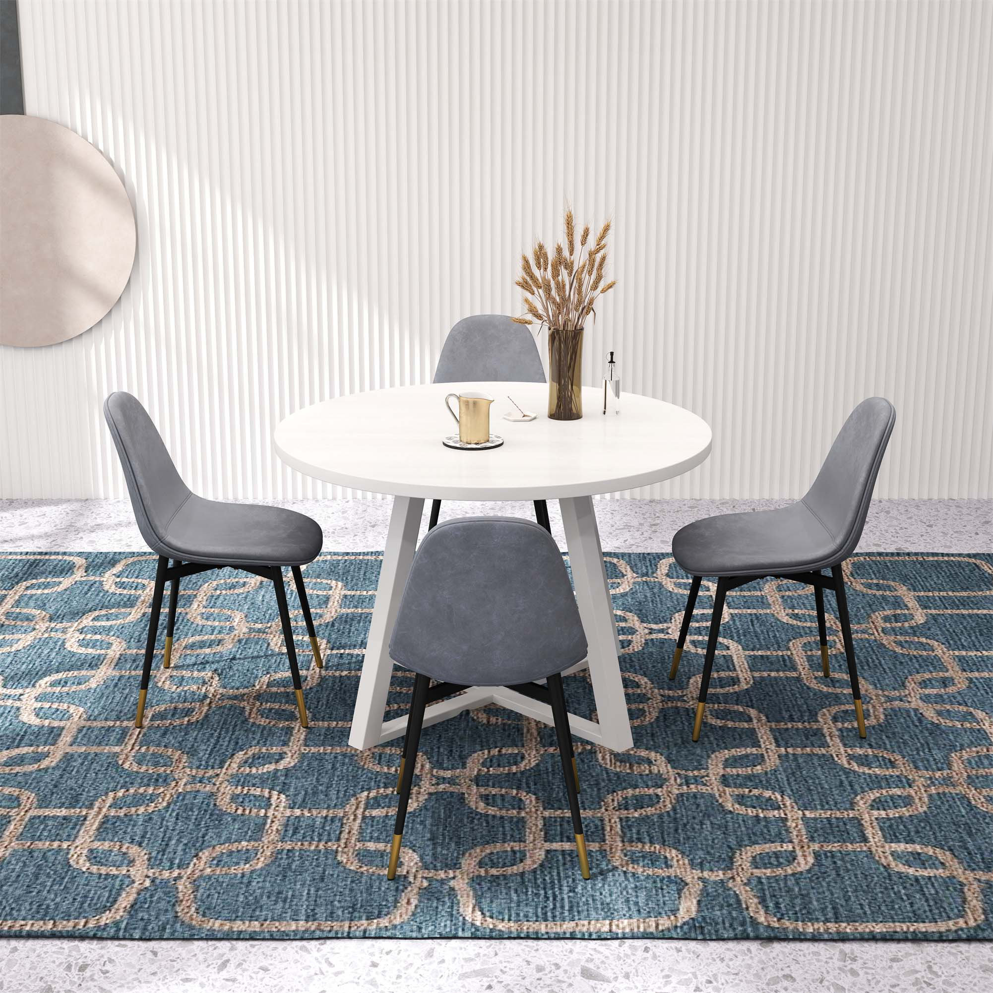 Mercer41 Shenan 5-Piece Round Dining Set, Trestle Round Table With 4 ...