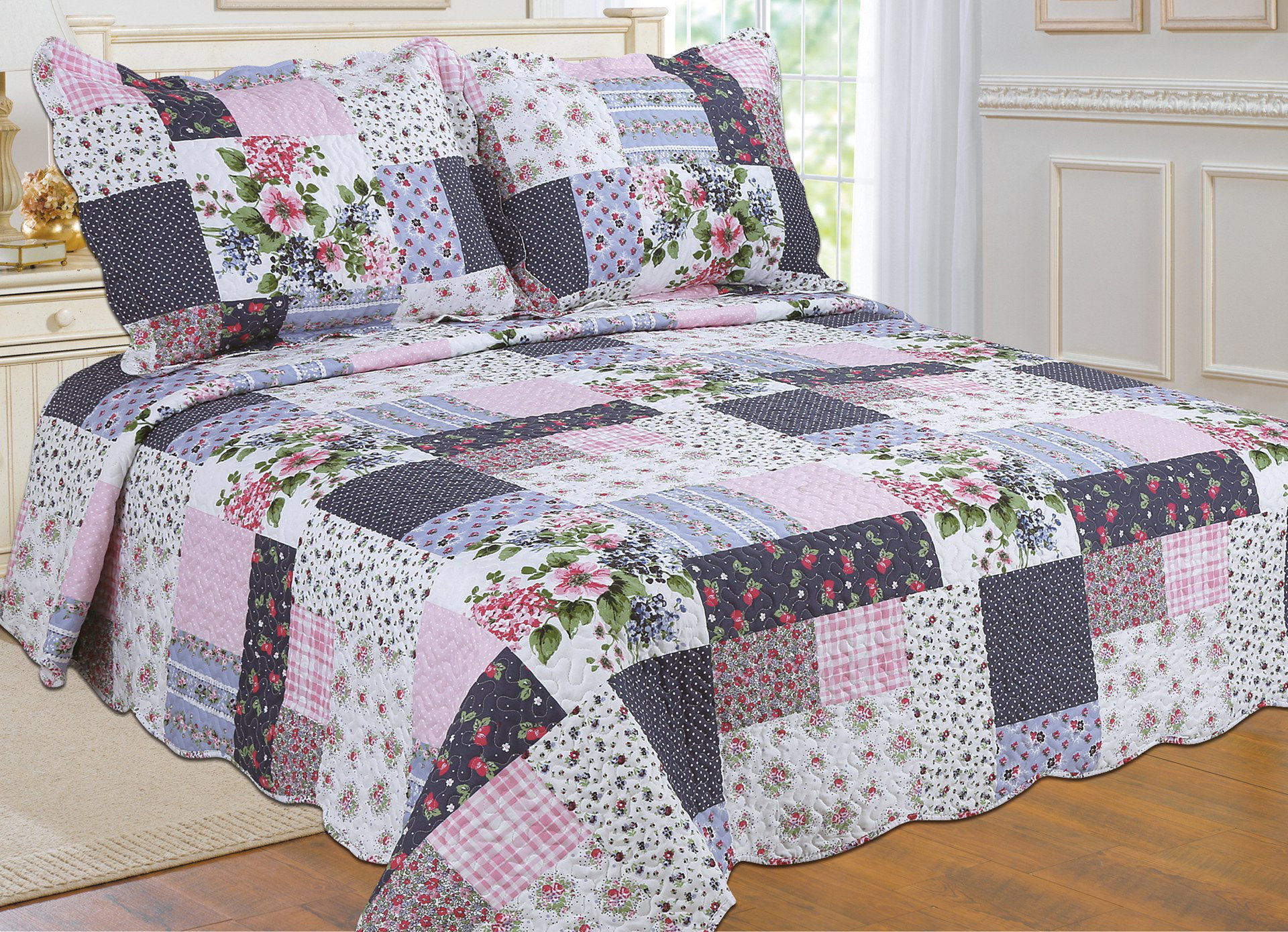 J&V Textiles Patchwork Traditional Printed Reversible Premium Quilt ...