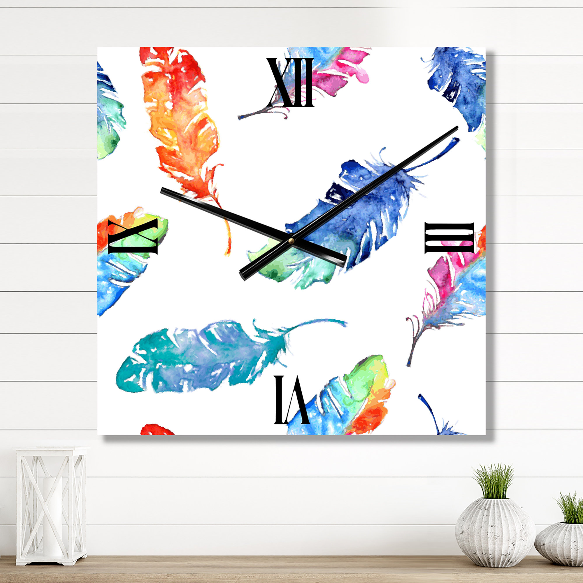 East Urban Home Ethnic Blue Feathers - Bohemian & Eclectic Wall Clock ...
